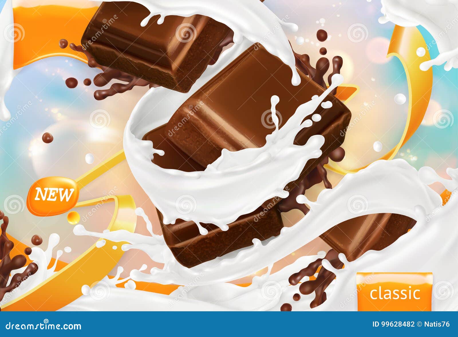 Milk and Chocolate. White Cream Splash. 3d Vector Stock Vector ...