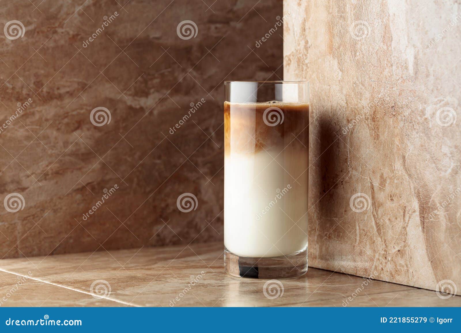 Milk Coffee Cocktail on a Beige Ceramic Table Stock Image - Image of ...