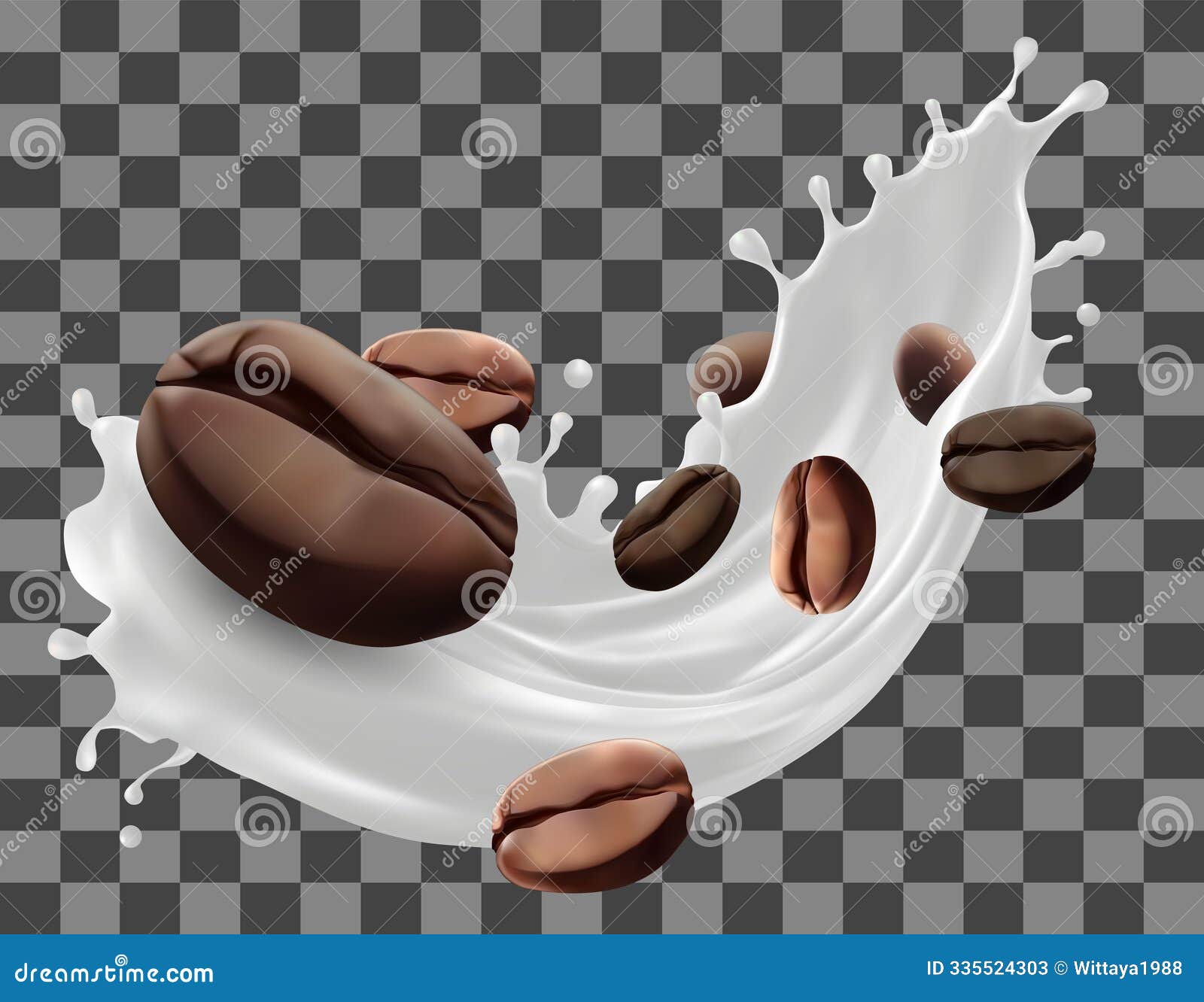 Milk Coffee Splash with Coffee Bean Falling, 3d Vector.Mesh Gradient ...