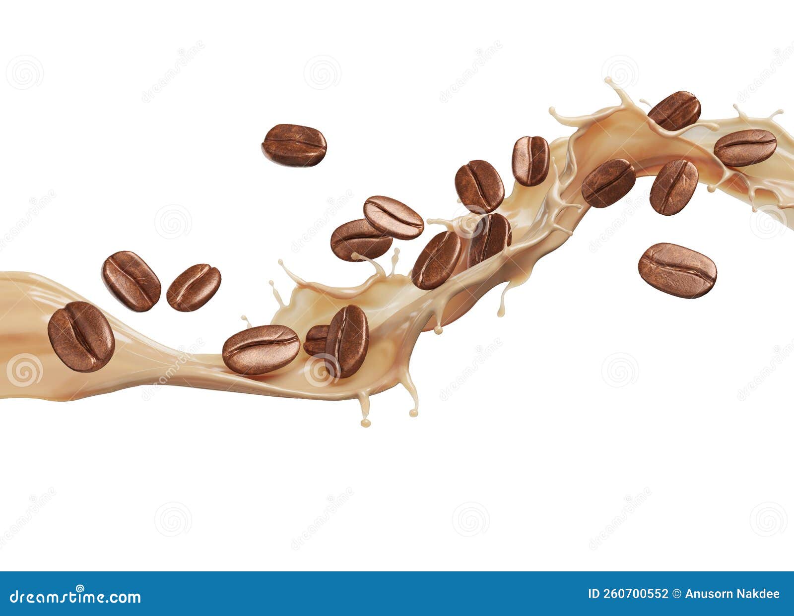 Milk Coffee Splash with Coffee Bean Falling Stock Illustration ...