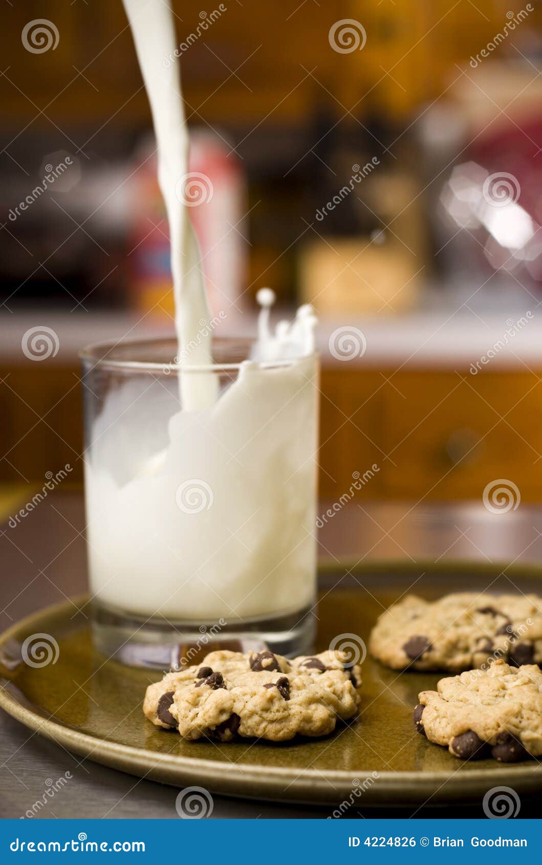 Milk and cookies stock photo. Image of stainless, chip - 4224826