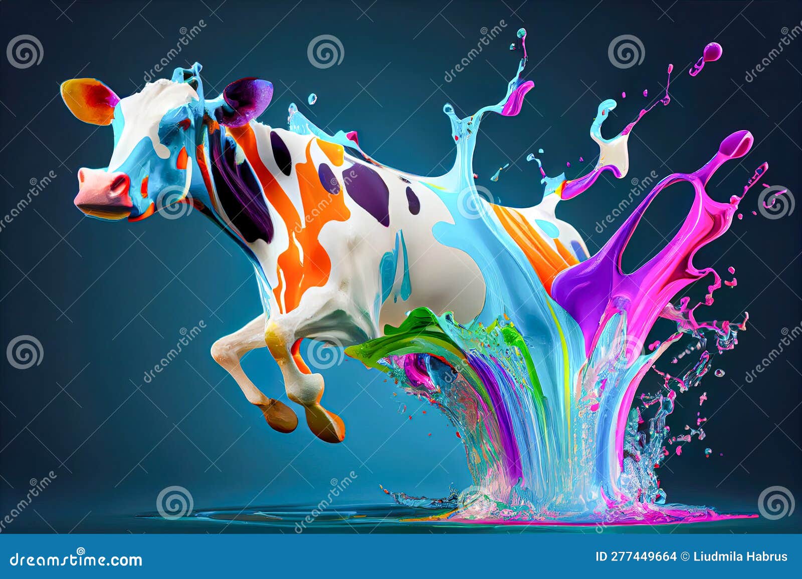 Milk Cow with Colorful Splashes and Drops. Generative AI Stock ...