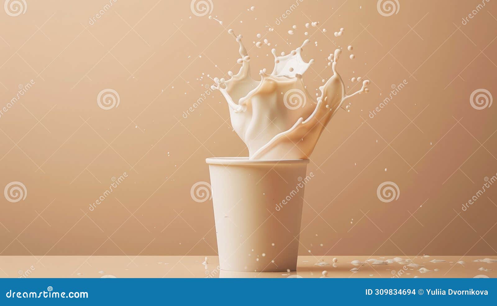 Milk Cream Exploding with Splashes from Cup. Coffee Concept. Beige ...