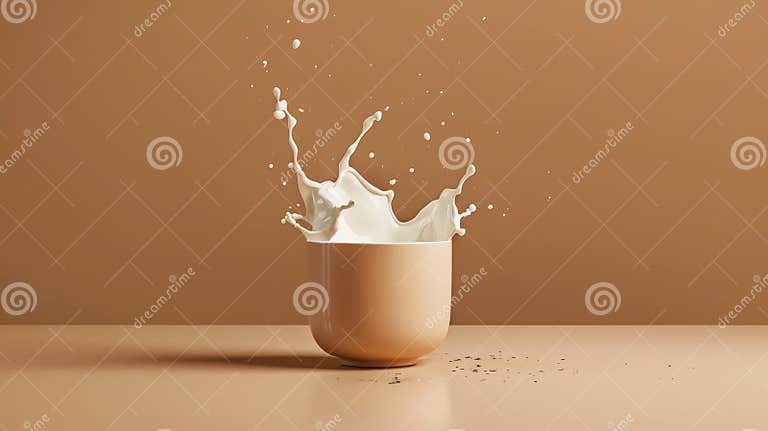 Milk Cream Exploding with Splashes from Cup. Coffee Concept. Beige ...