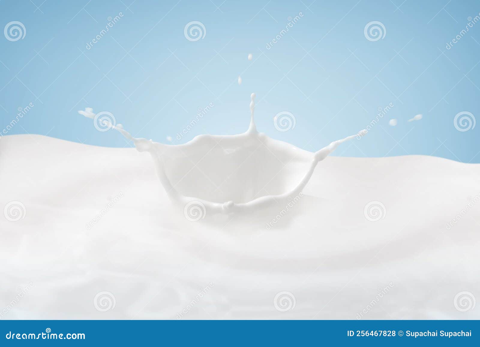 Milk Crown Splash, Splashing in Milk Pool with Blue Background Stock ...