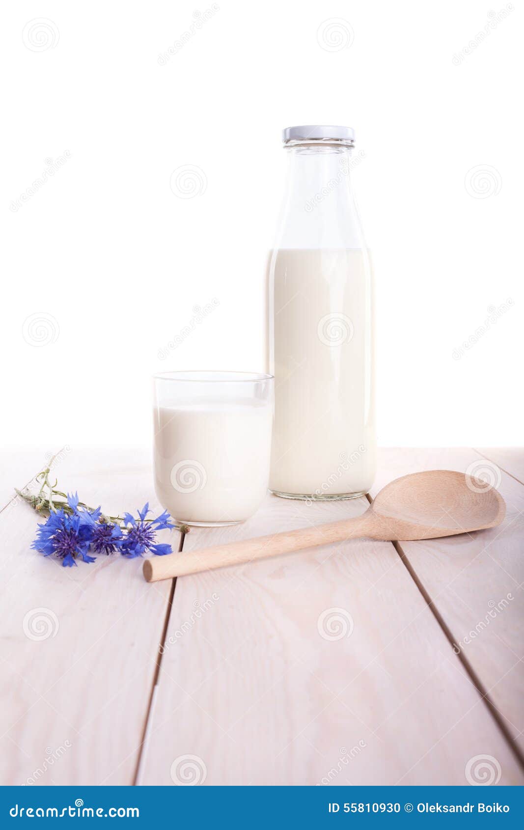 Milk Cup and Bottle on Wooden Table Stock Photo - Image of organic ...
