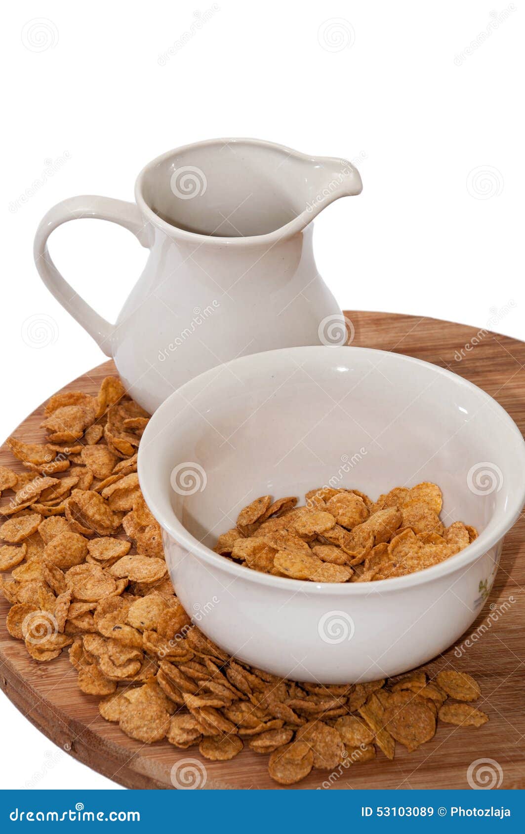 Milk in the Cup and Cornflakes in the Bowl Stock Image - Image of ...