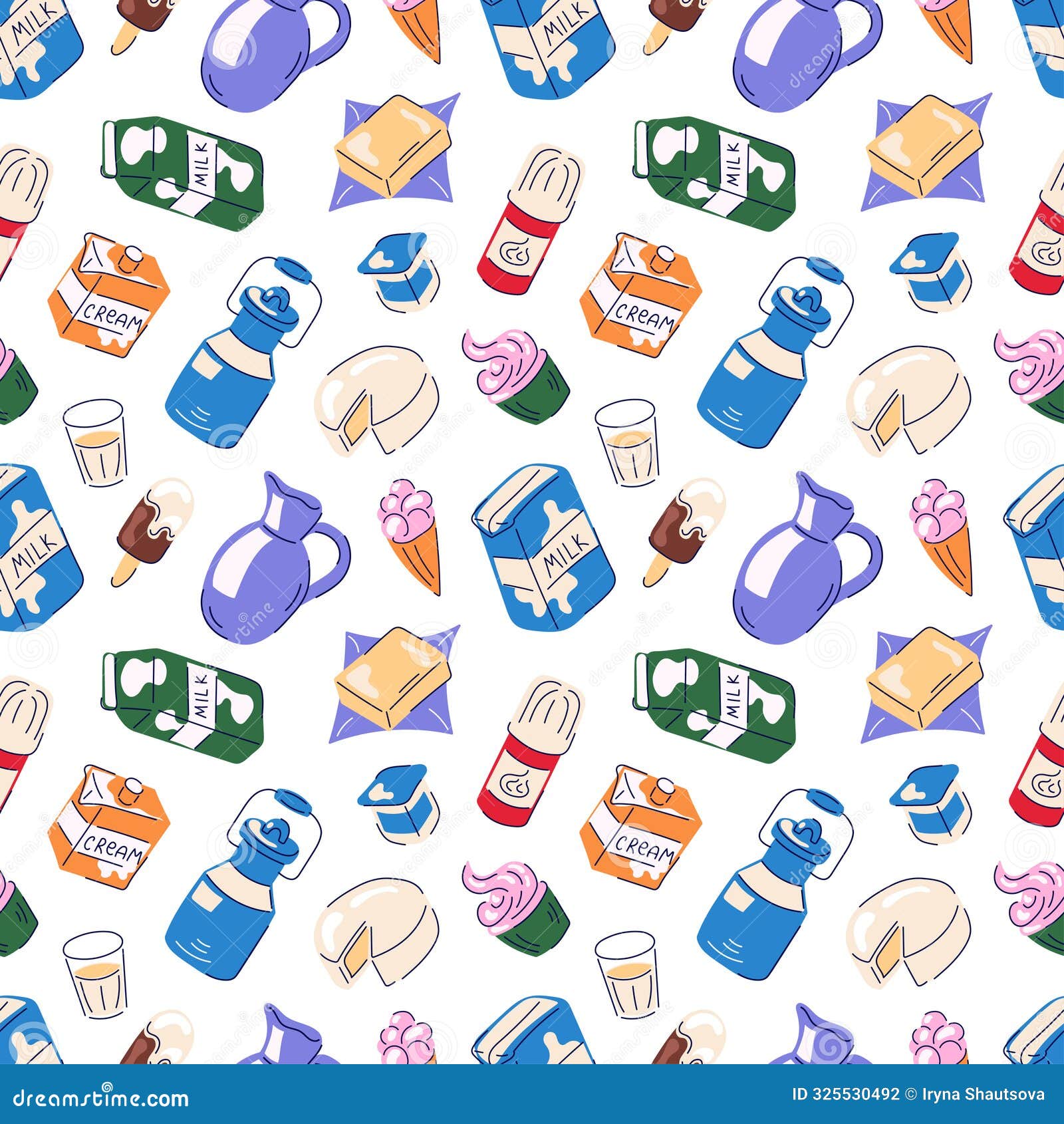 Milk Dairy Product Flat Seamless Pattern Wallpaper Package Design