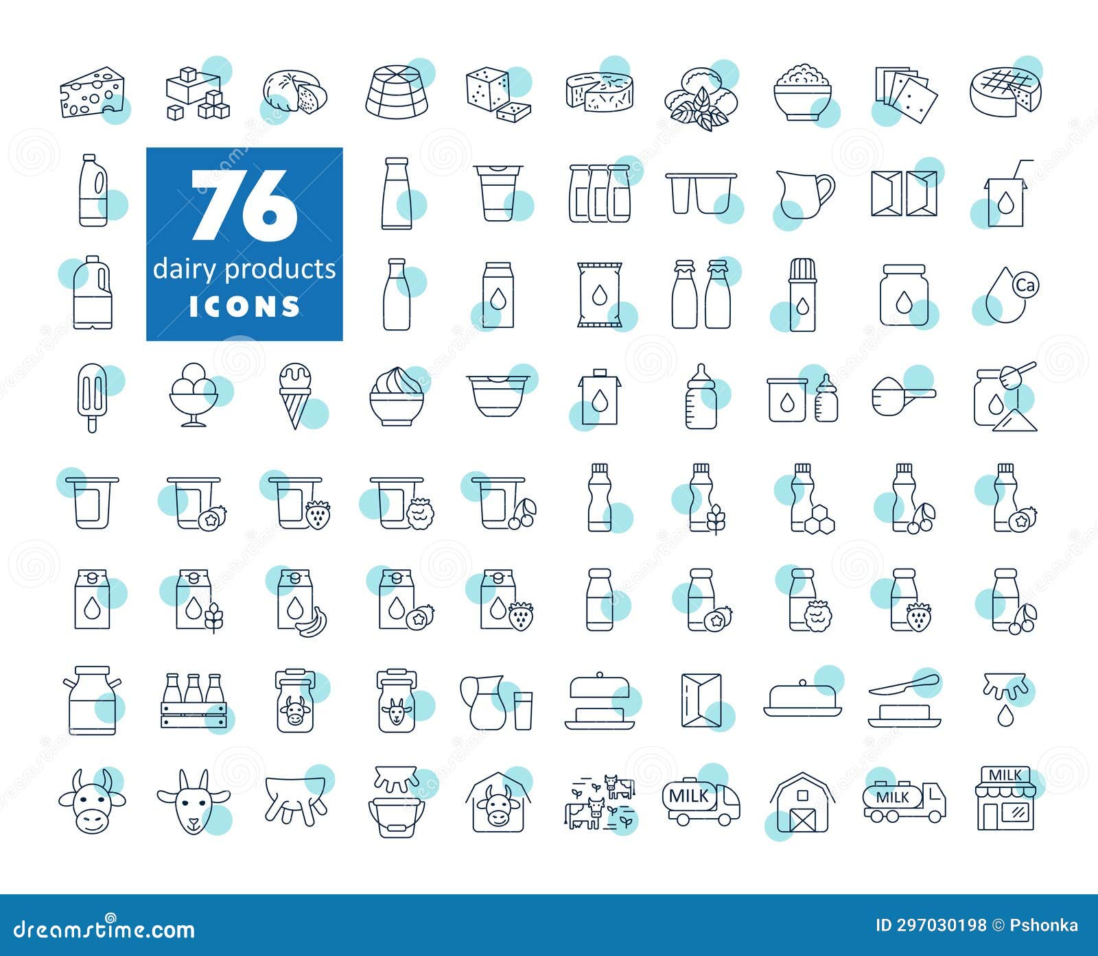 Milk, Dairy Products Vector Icon Set Stock Vector - Illustration of ...