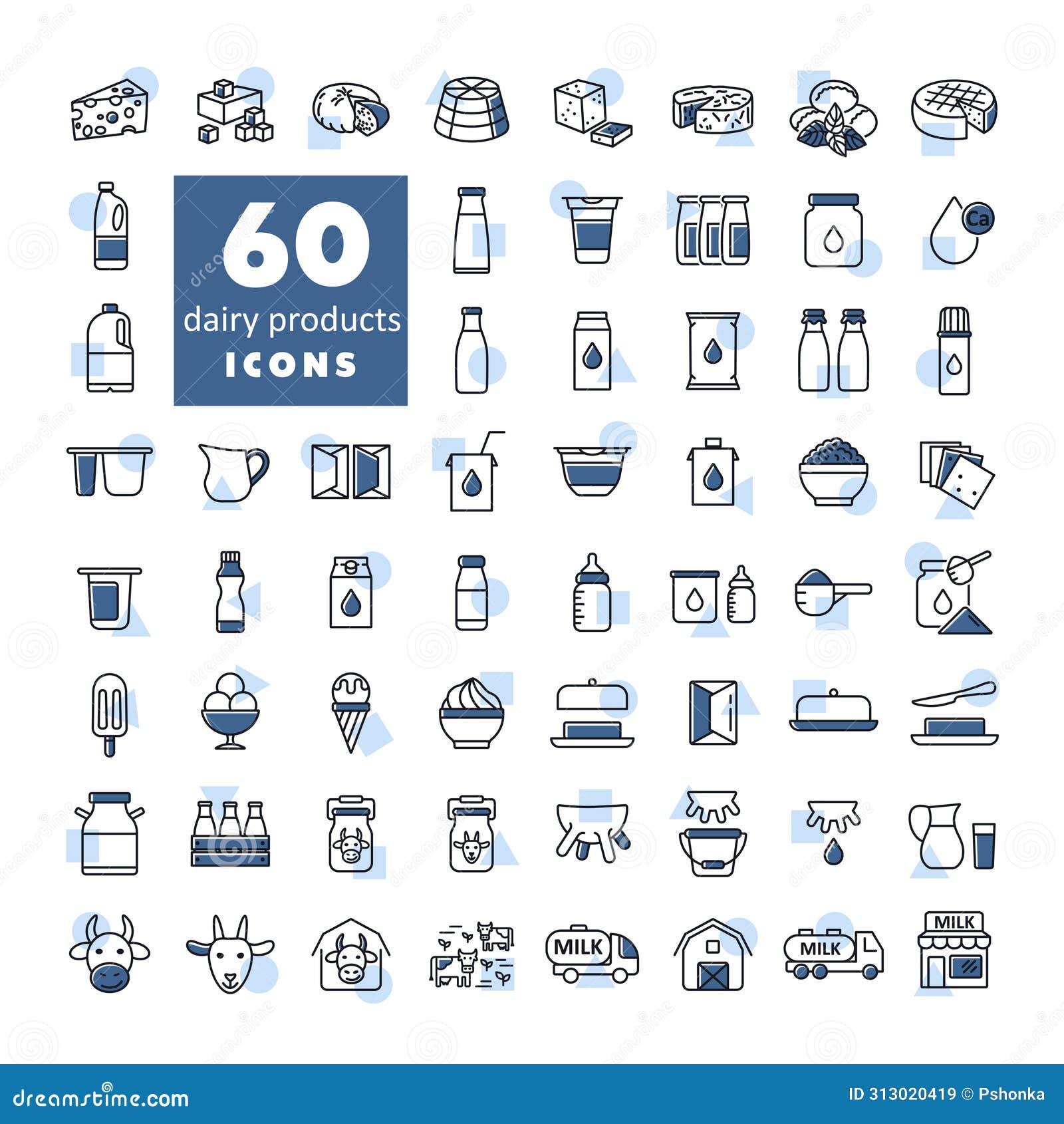 Milk, Dairy Products Vector Icon Set Stock Vector - Illustration of ...