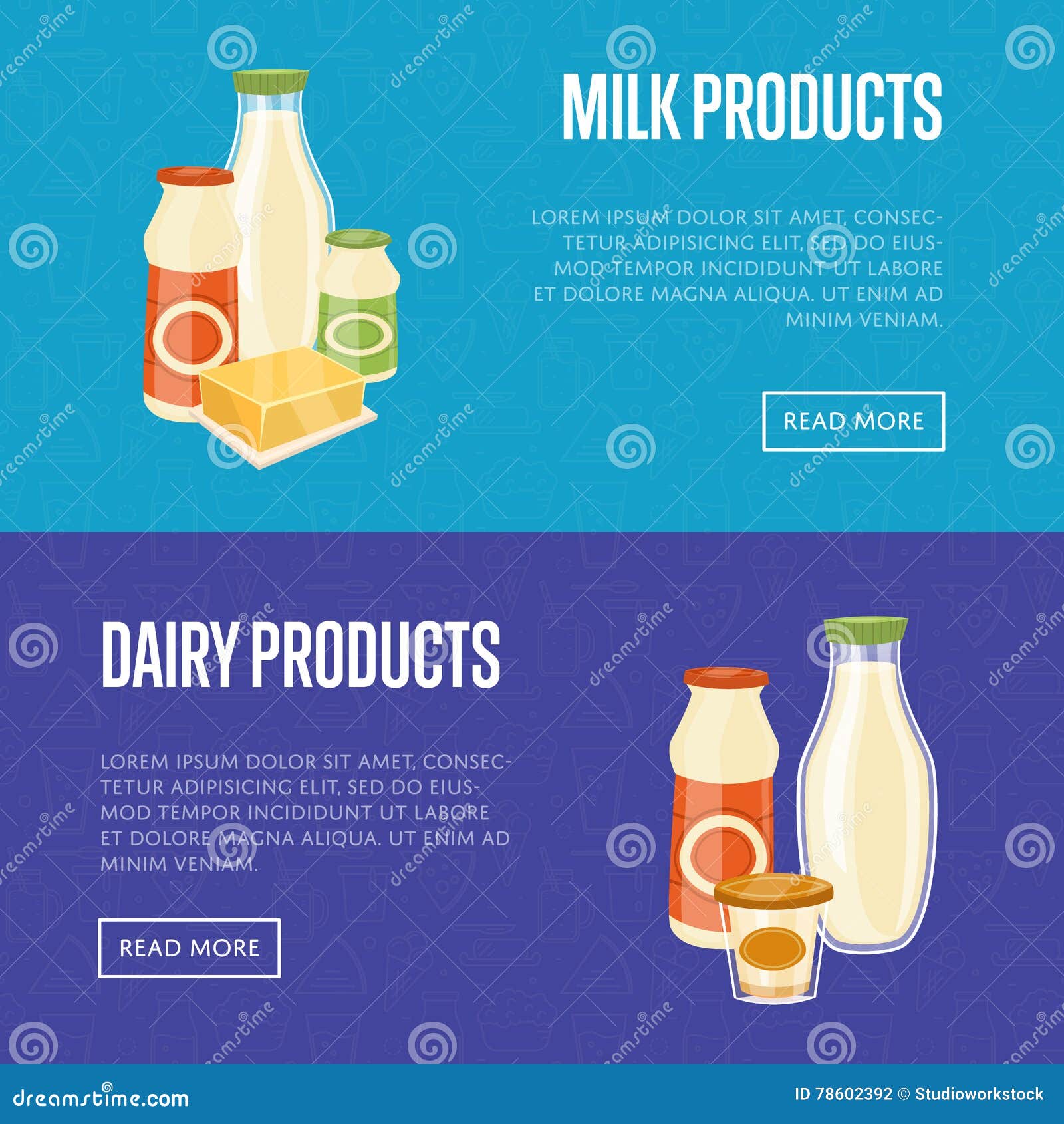 Milk and Dairy Products Website Templates Stock Vector - Illustration ...
