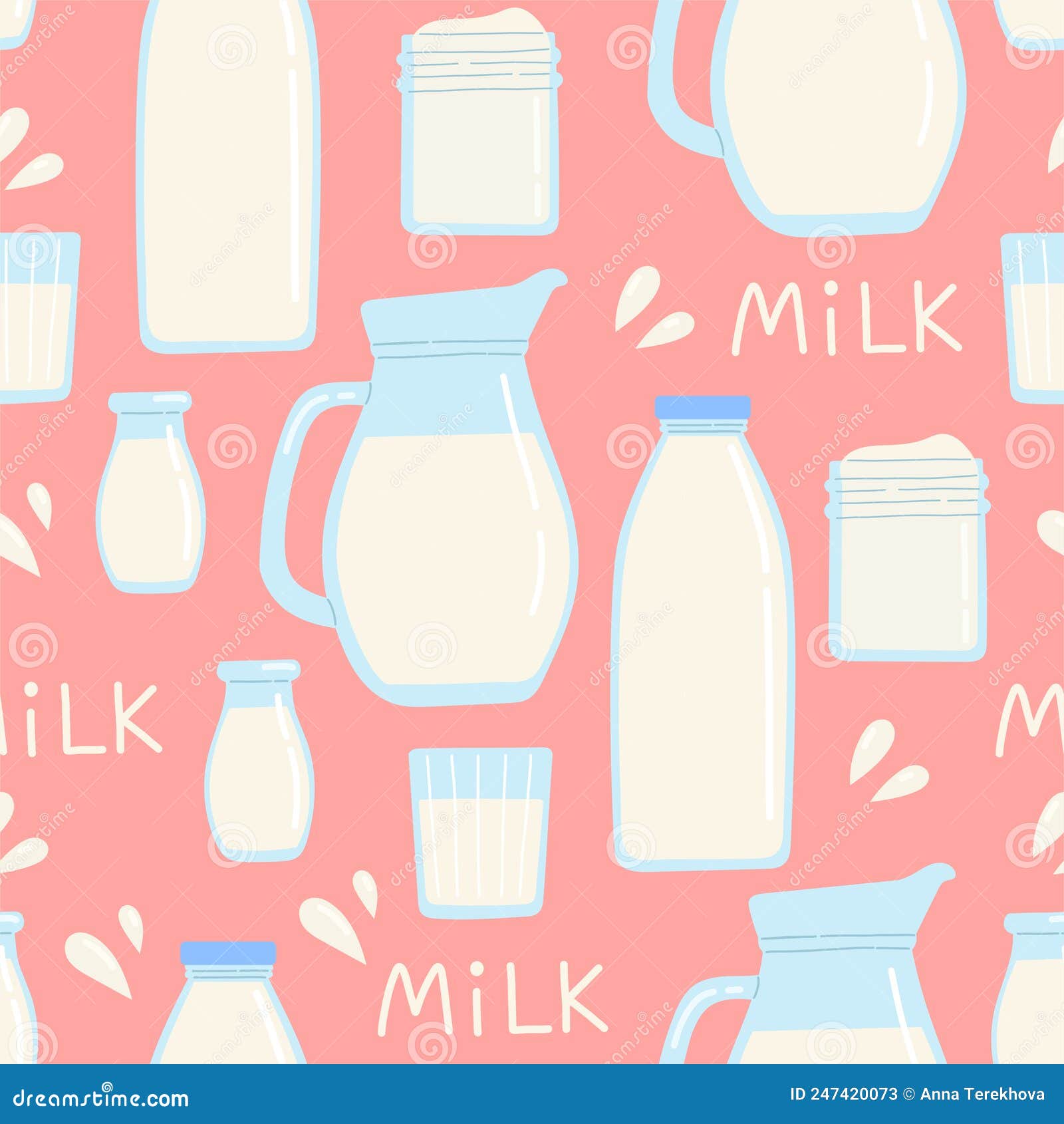 Milk Dairy Seamless Pattern Flat Design Vector Stock Vector ...