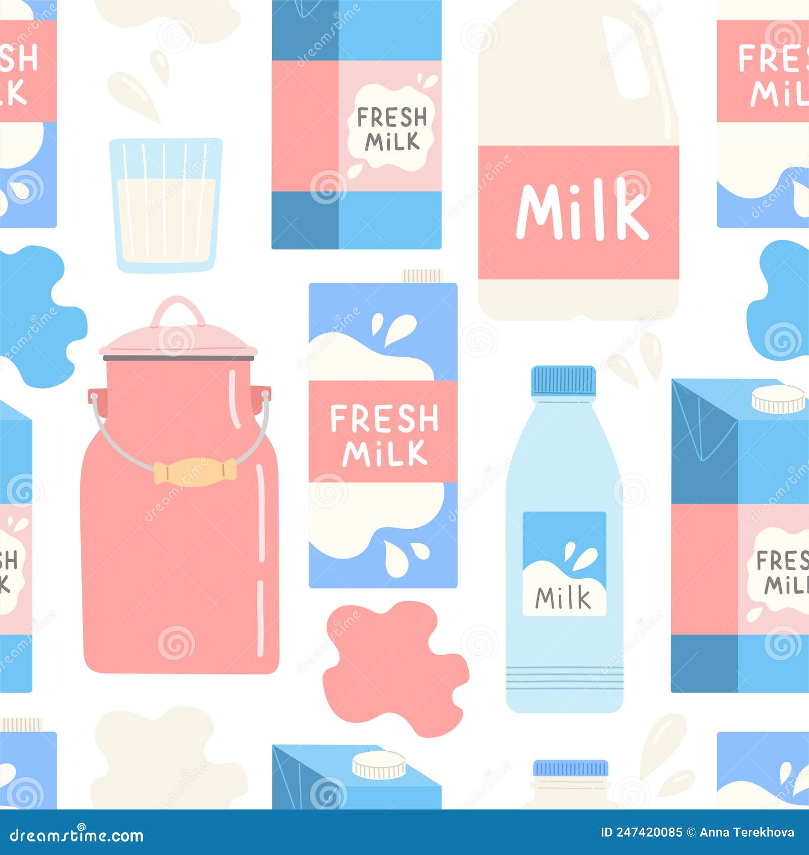 Milk Dairy Seamless Pattern Flat Design Vector Stock Vector ...