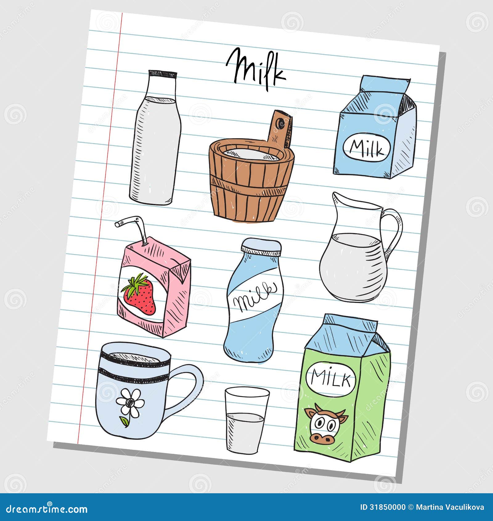 Milk doodles - lined paper stock vector. Illustration of milk - 31850000