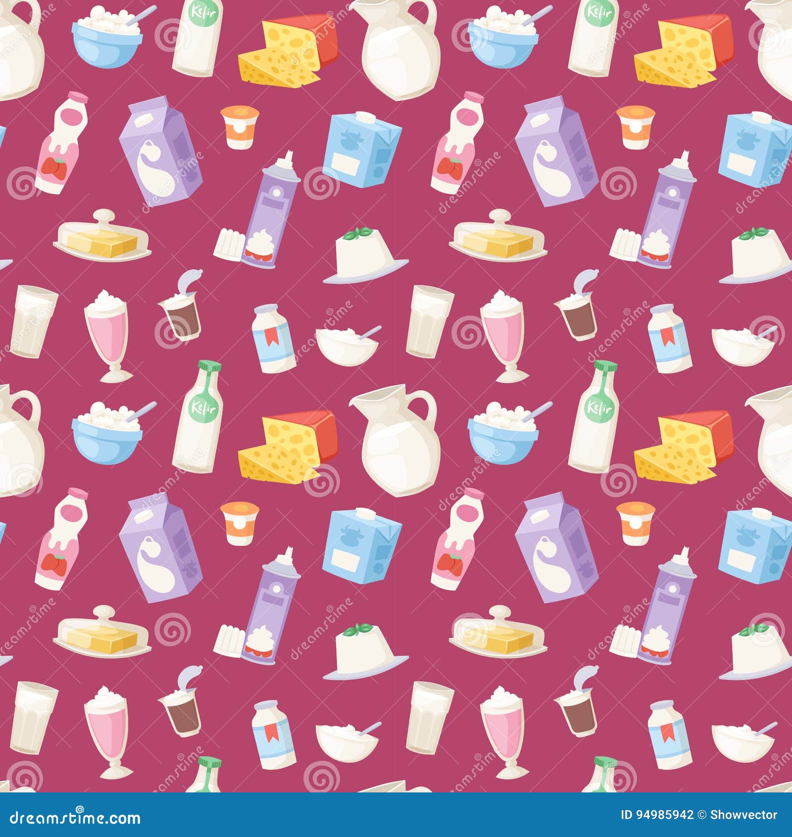 Milk Everyday Products Food And Milky Dairy Drinks Vector Seamless