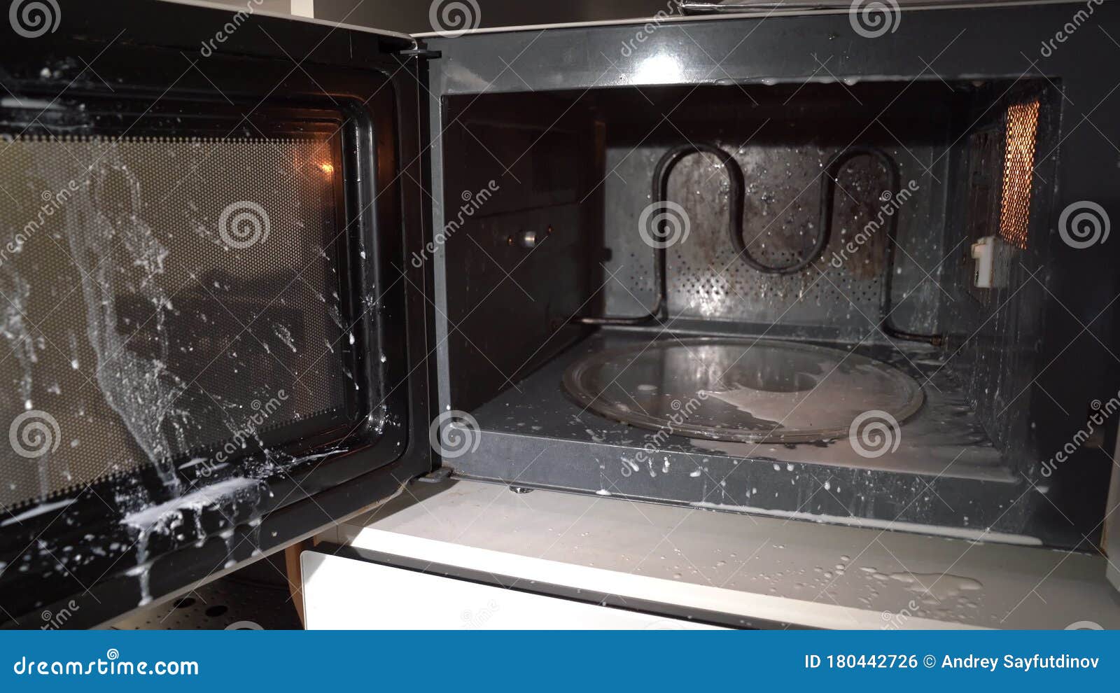 Milk Exploded Splash in the Microwave. Stock Footage - Video of dirty ...