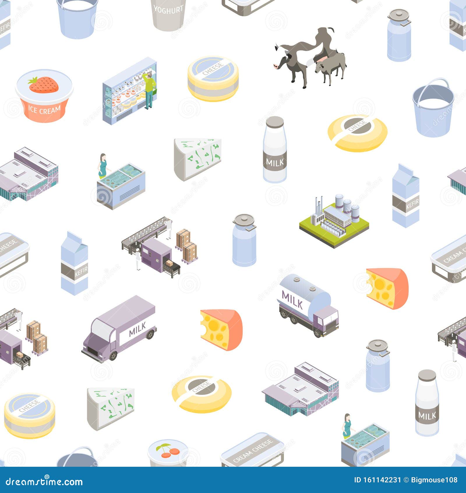 Milk Factory Signs 3d Seamless Pattern Background Isometric View ...