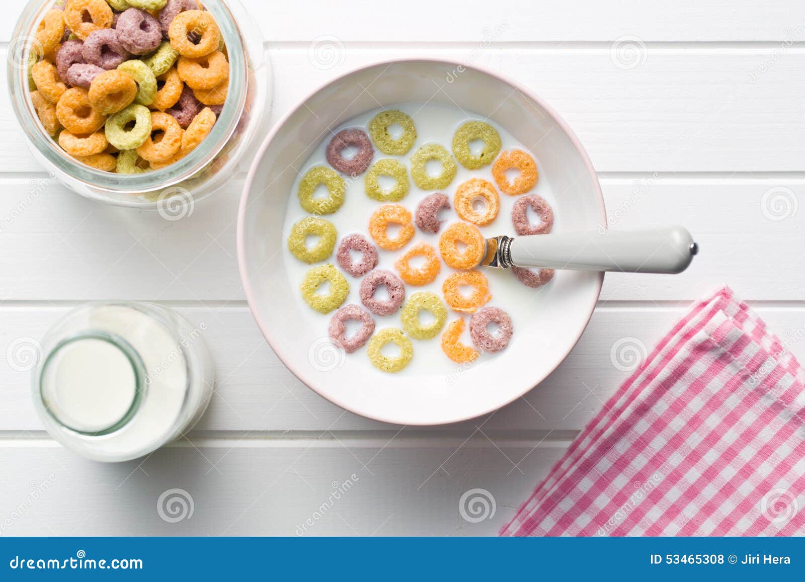Milk with Fruity Cereal Rings Stock Photo - Image of lifestyle, group ...