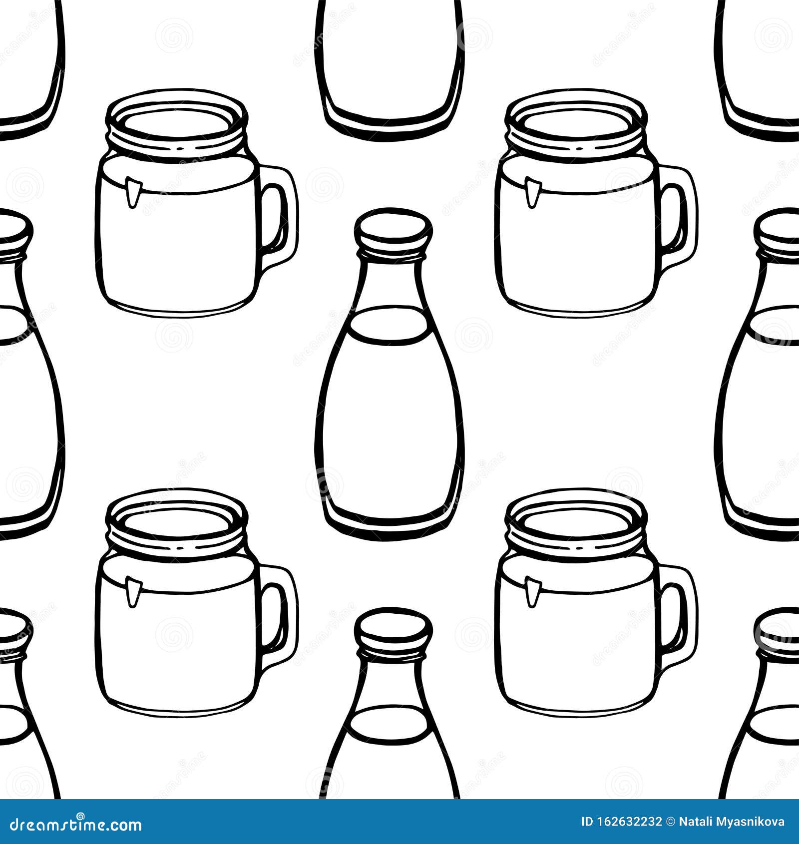 Milk Hand Draw Seamless Pattern. Vector Bottle Isolated on White ...