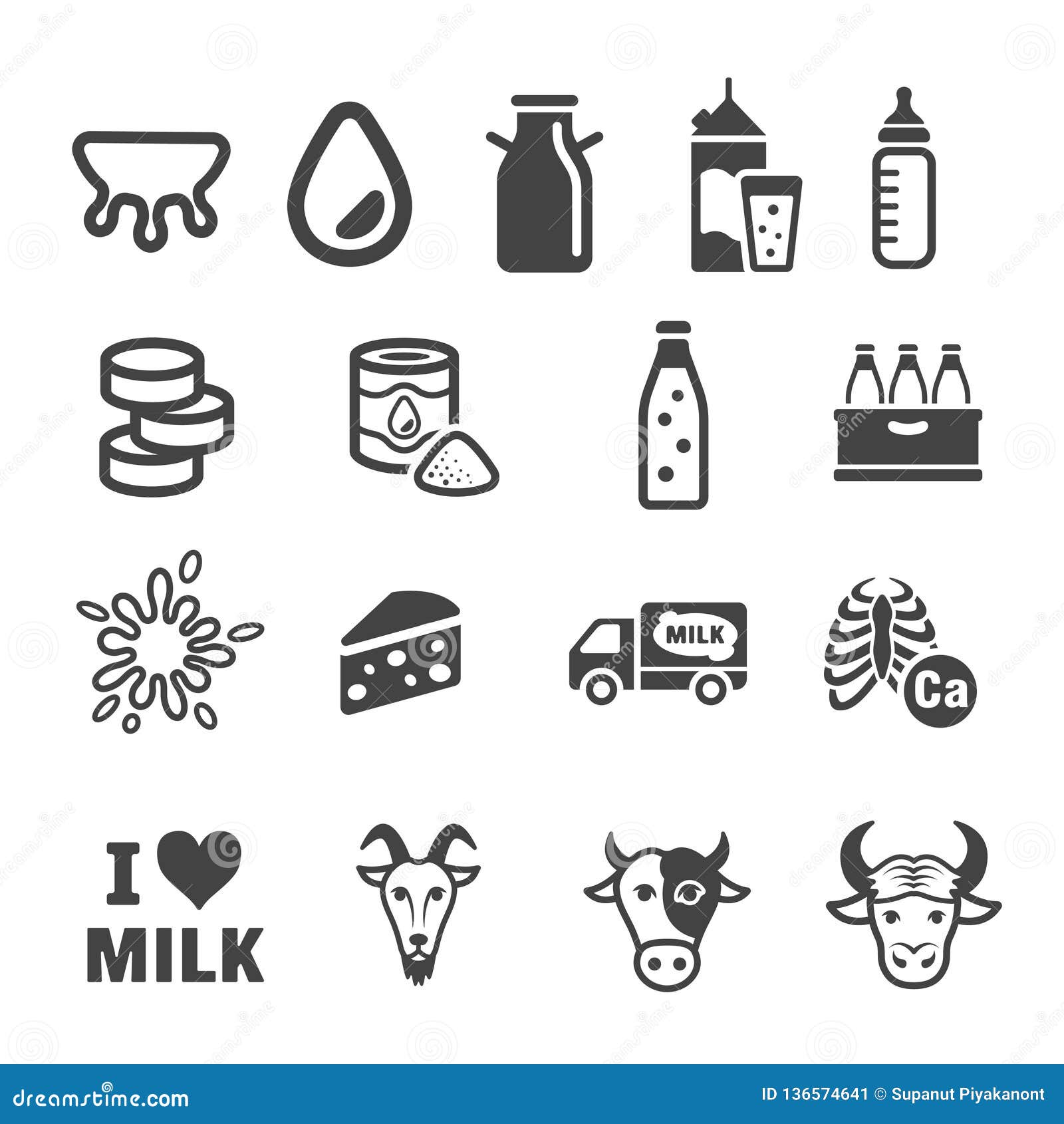 Milk icon set stock vector. Illustration of calcium - 136574641