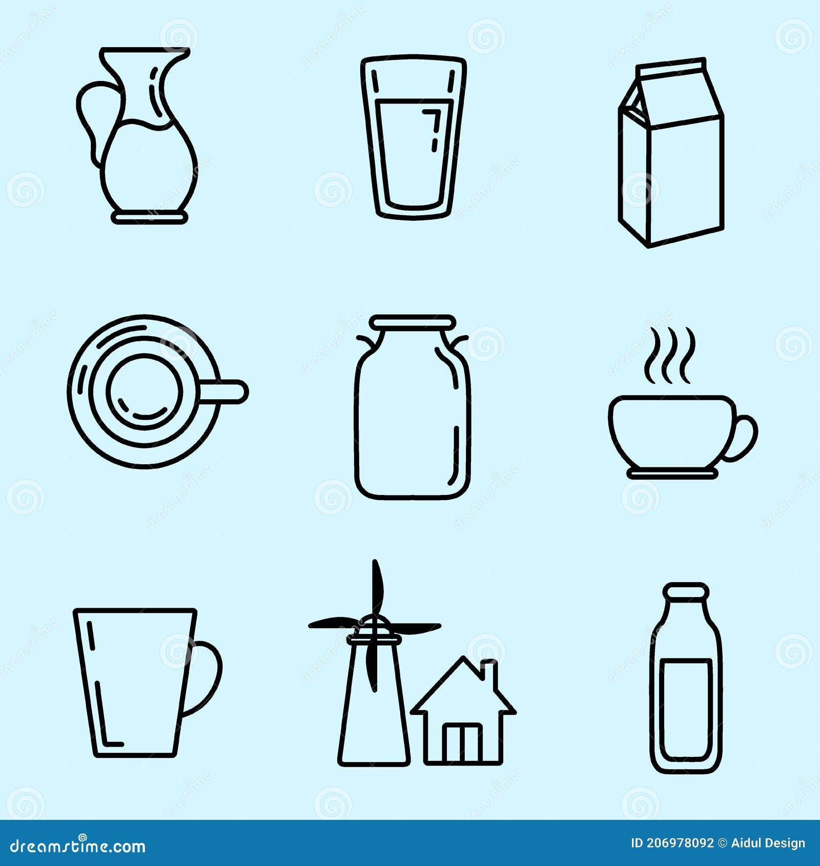 Milk Icons Set Vector AD265 Stock Vector - Illustration of breakfast ...