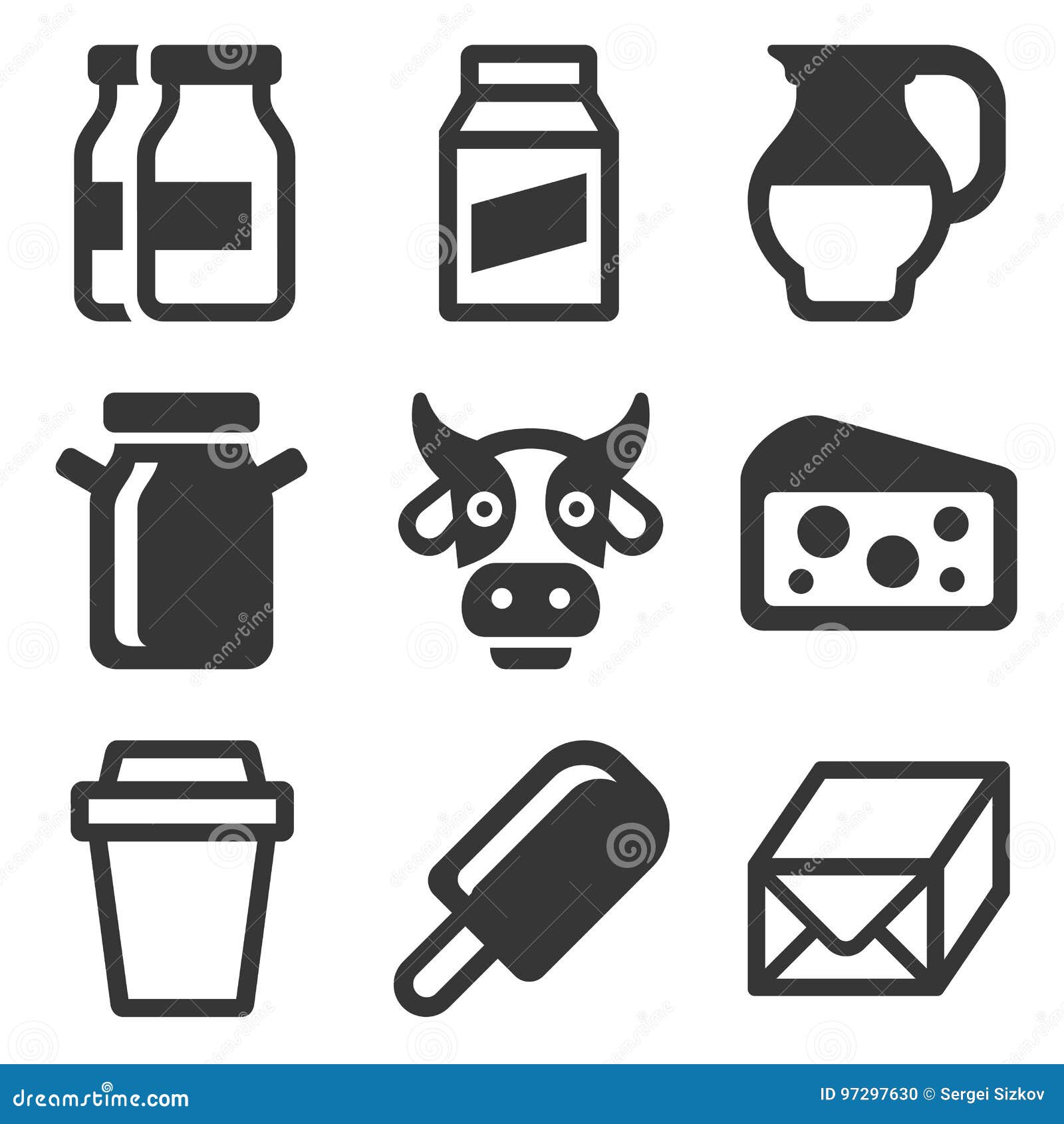 Milk Icons Set stock vector. Illustration of design, fresh - 97297630