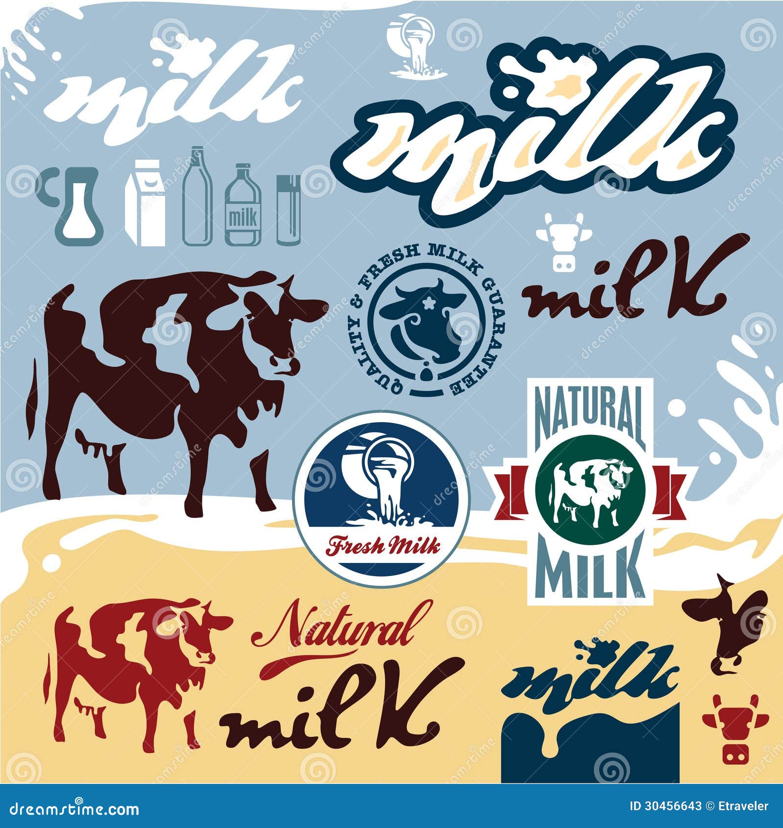 Milk labels set stock vector. Illustration of bottle - 30456643