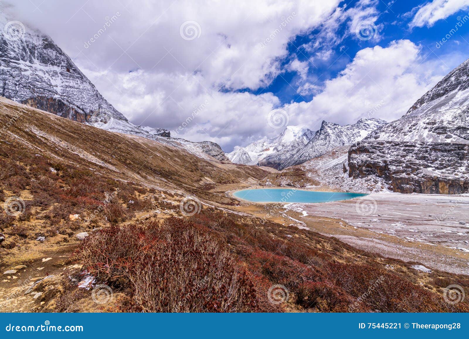 Milk Lake on the Snow Mountains in Yading. Stock Image - Image of ...