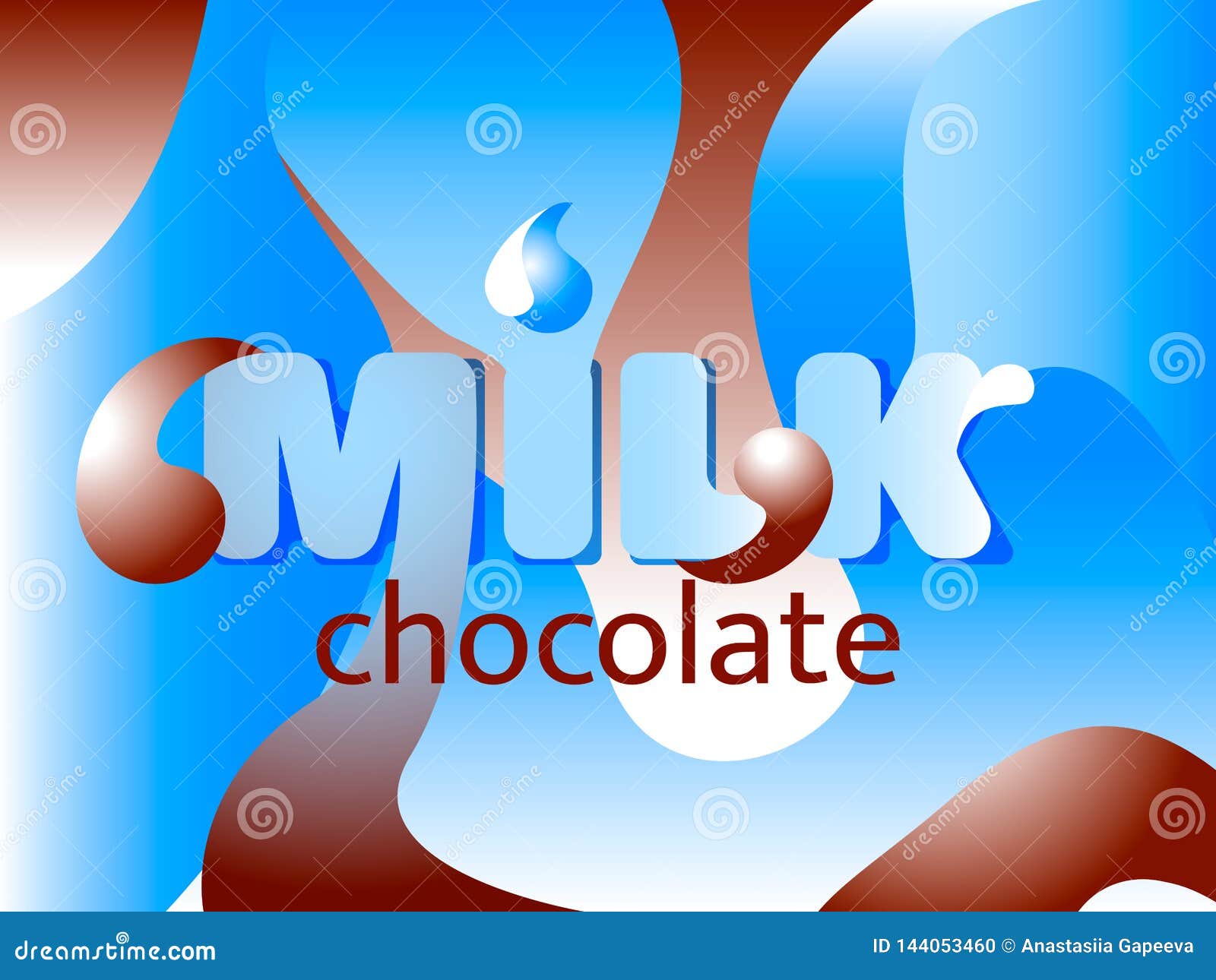 Milk Lettering with Abstract Blue and White Waves. Vector Illustration ...