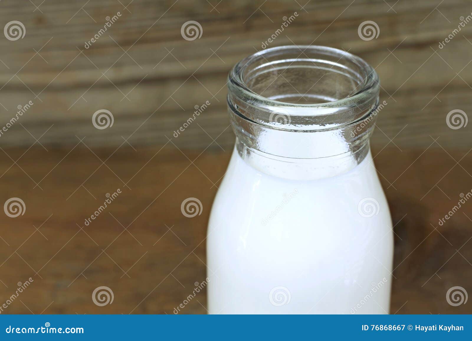 Milk and Old Style Bottle on Wood Table Stock Image - Image of close ...