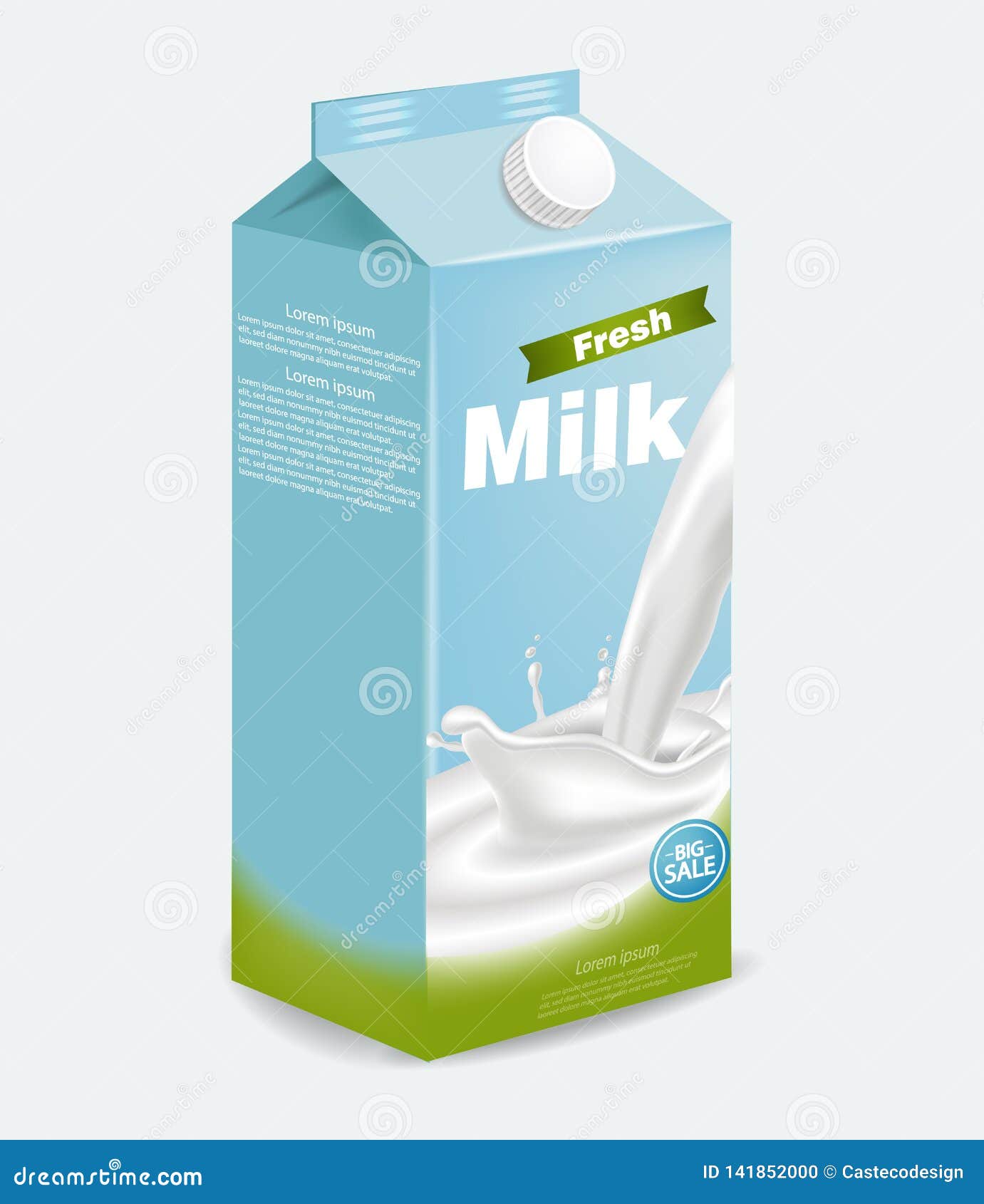 Milk Package Vector Realistic with Splash. Product Placement Mock Up ...