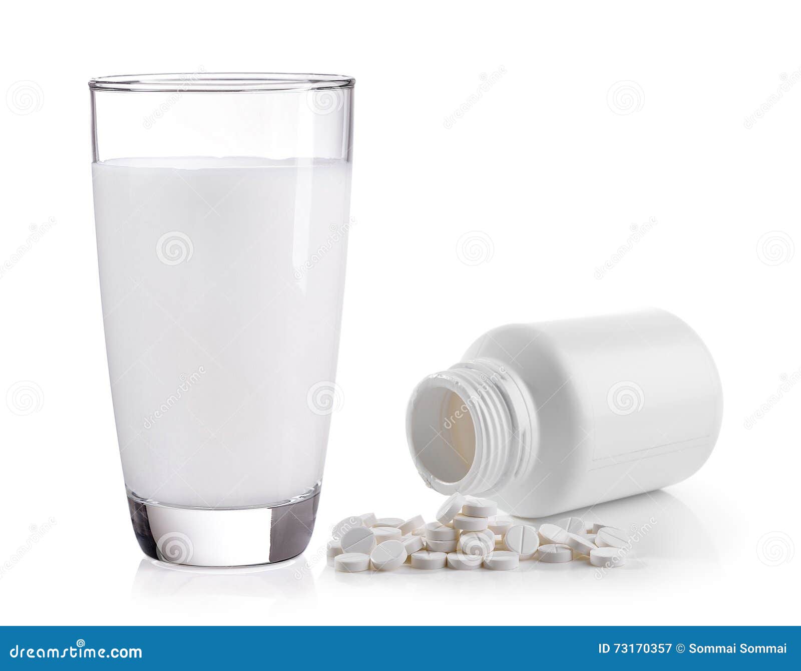 Milk and Pills on White Background Stock Image - Image of glass, milk ...