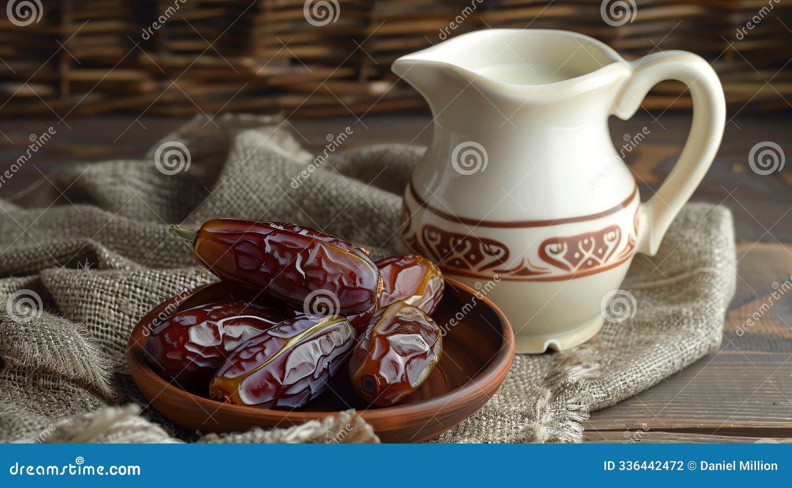 Milk and Plate of Dates Islamic Arabic Food Stock Illustration ...