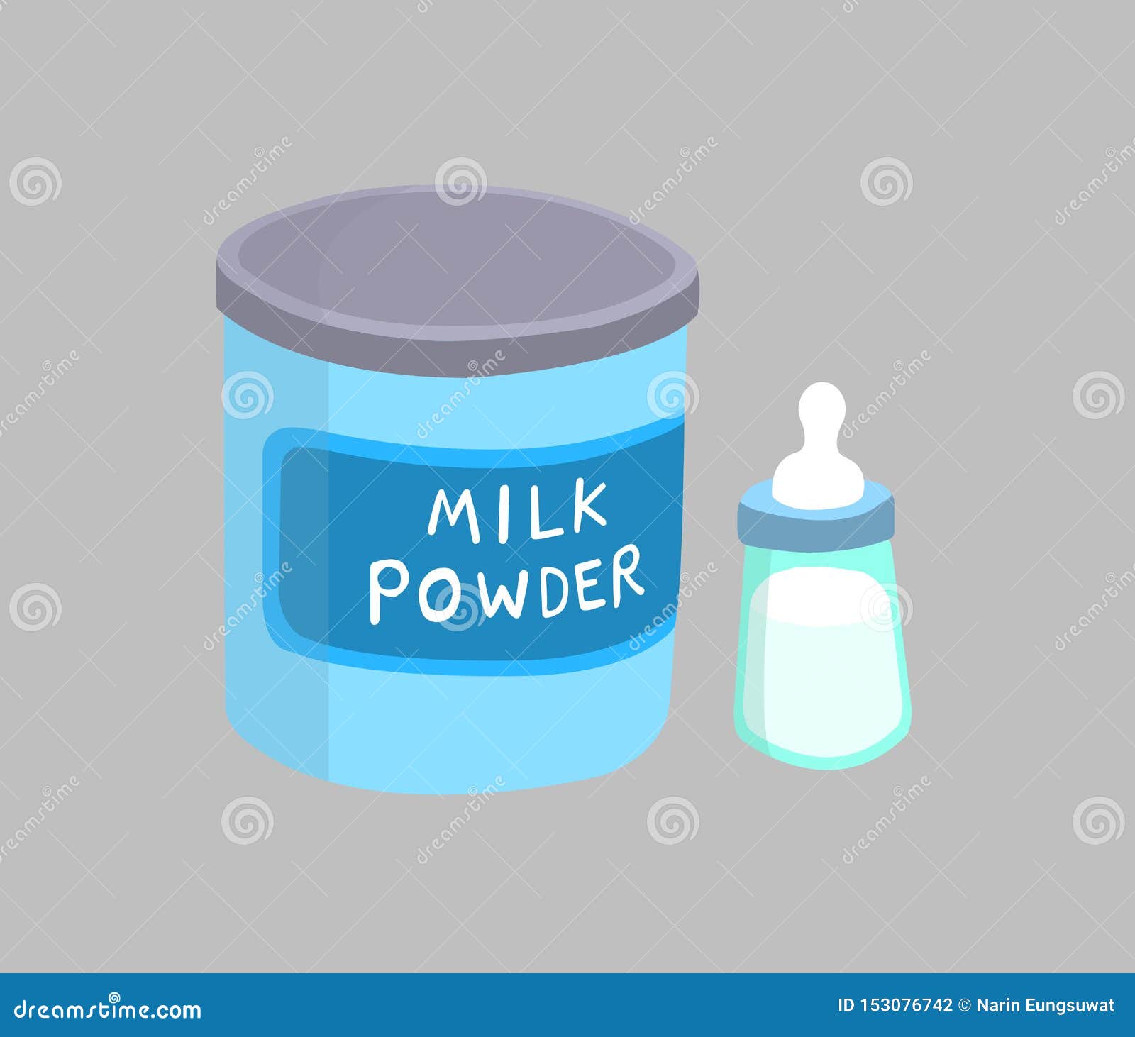 Milk Powder Canned and Milk Bottle Isolated on Gray Background. Milk ...