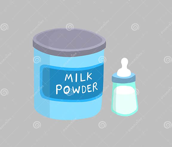 Milk Powder Canned and Milk Bottle Isolated on Gray Background. Milk ...