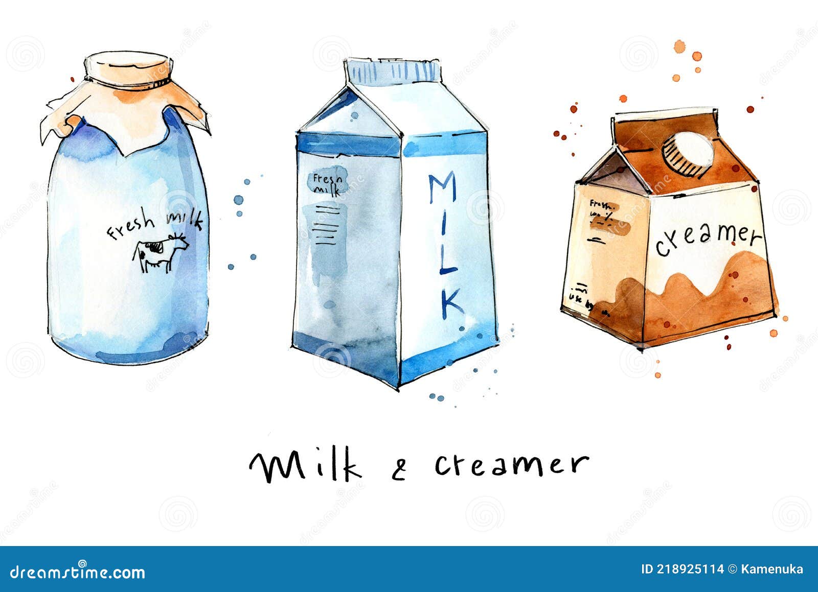 Milk Prducts in Various Packaging Watercolor Sketch Stock Photo - Image ...