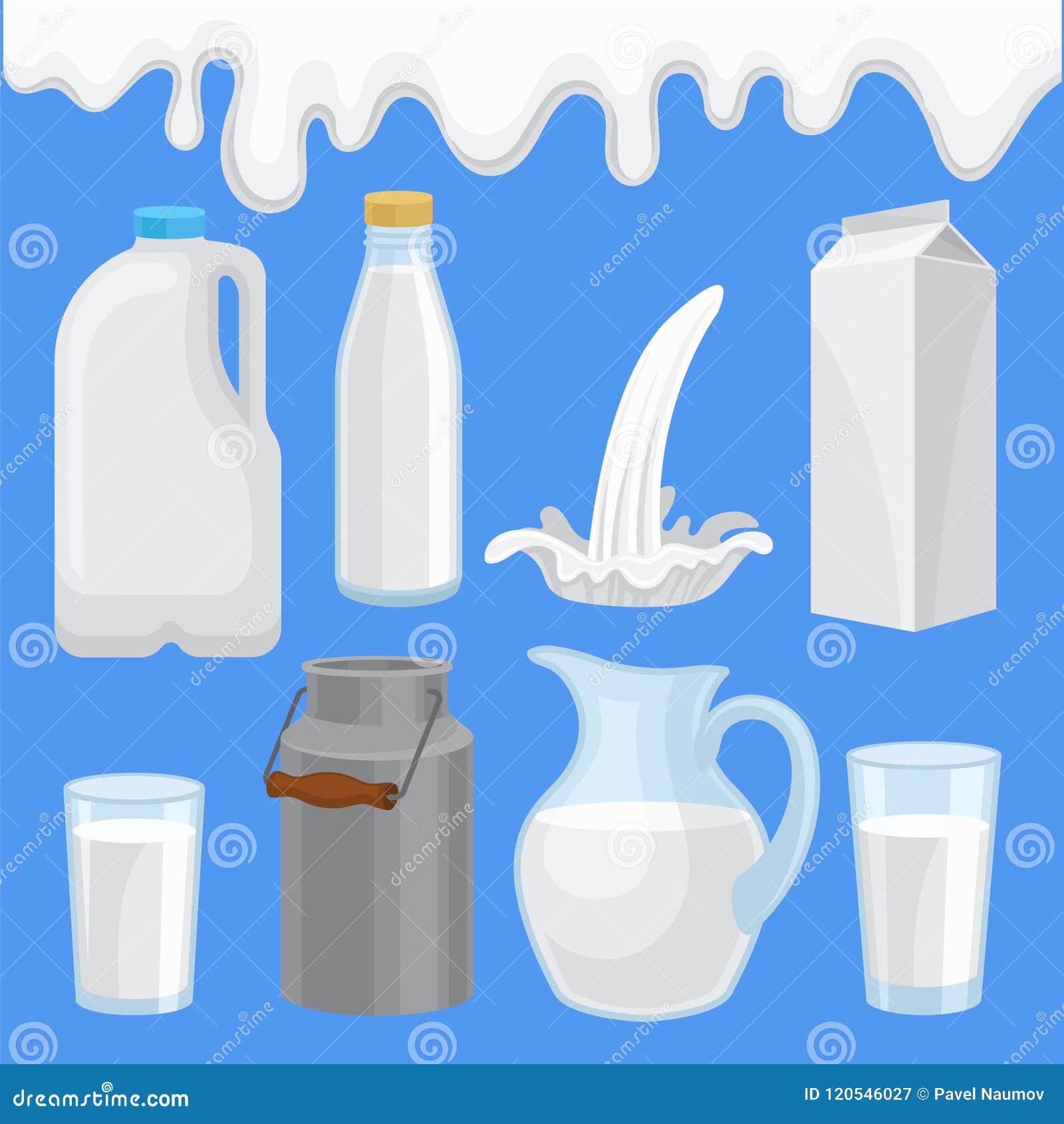 Milk Product in Various Containers Set, Milk Packaging of Different ...