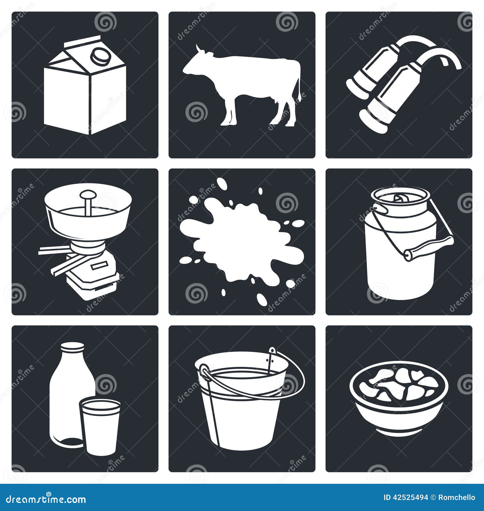 Milk production Icons set stock illustration. Illustration of country ...