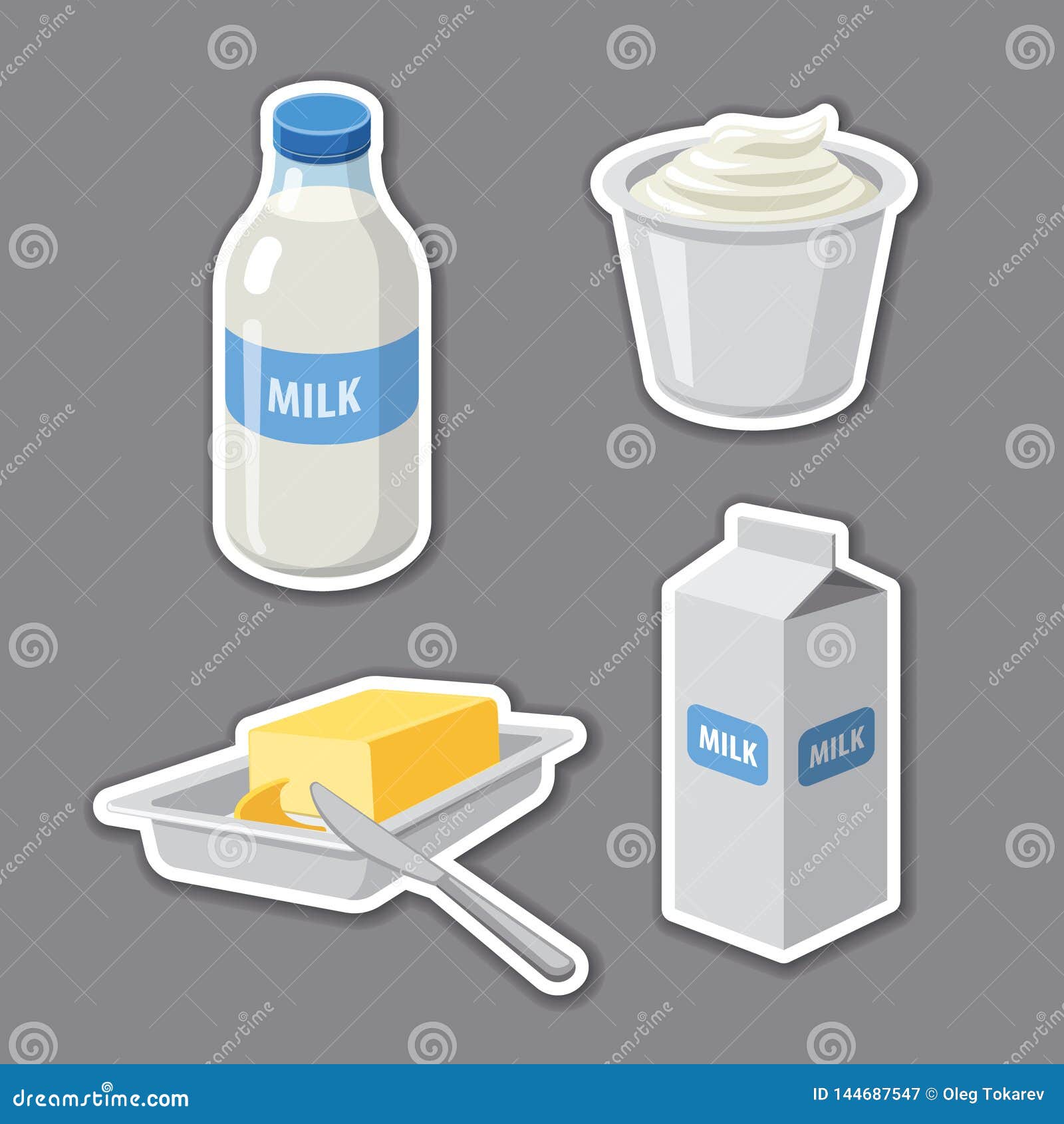 Milk products stickers stock vector. Illustration of package - 144687547