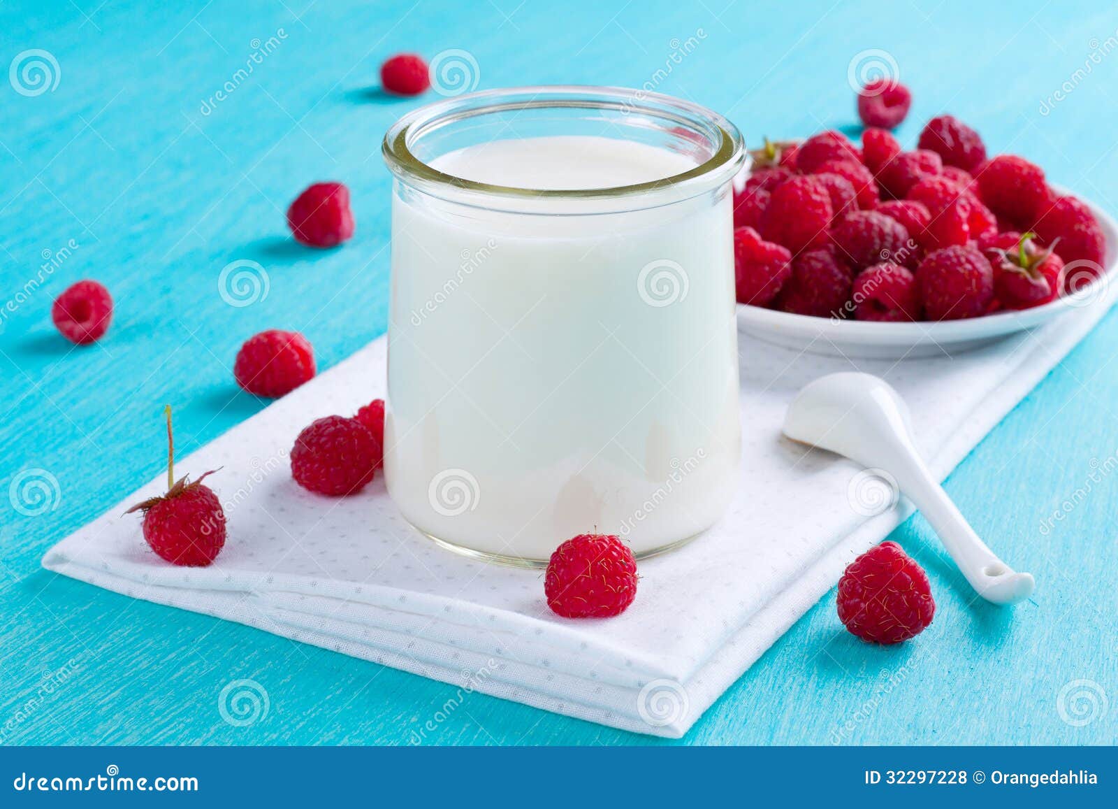Milk with raspberry stock photo. Image of spoon, sweet - 32297228