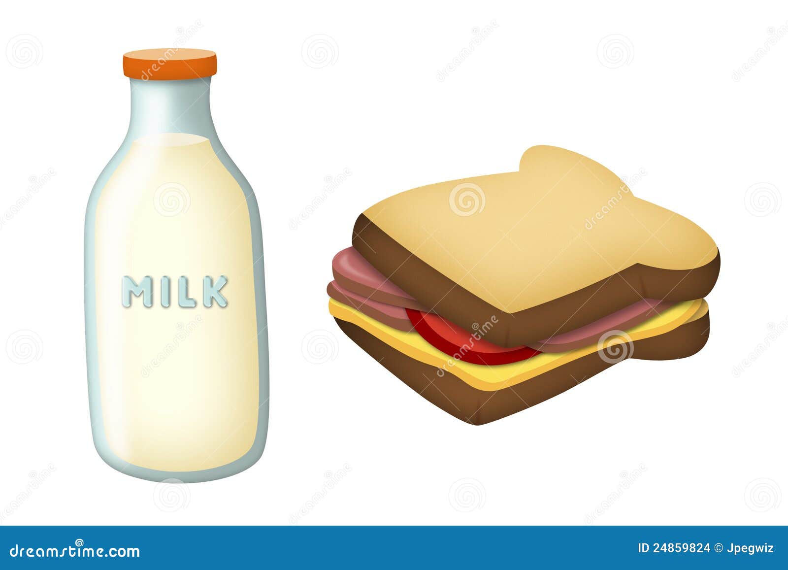 Milk and Sandwich stock illustration. Illustration of sandwich - 24859824