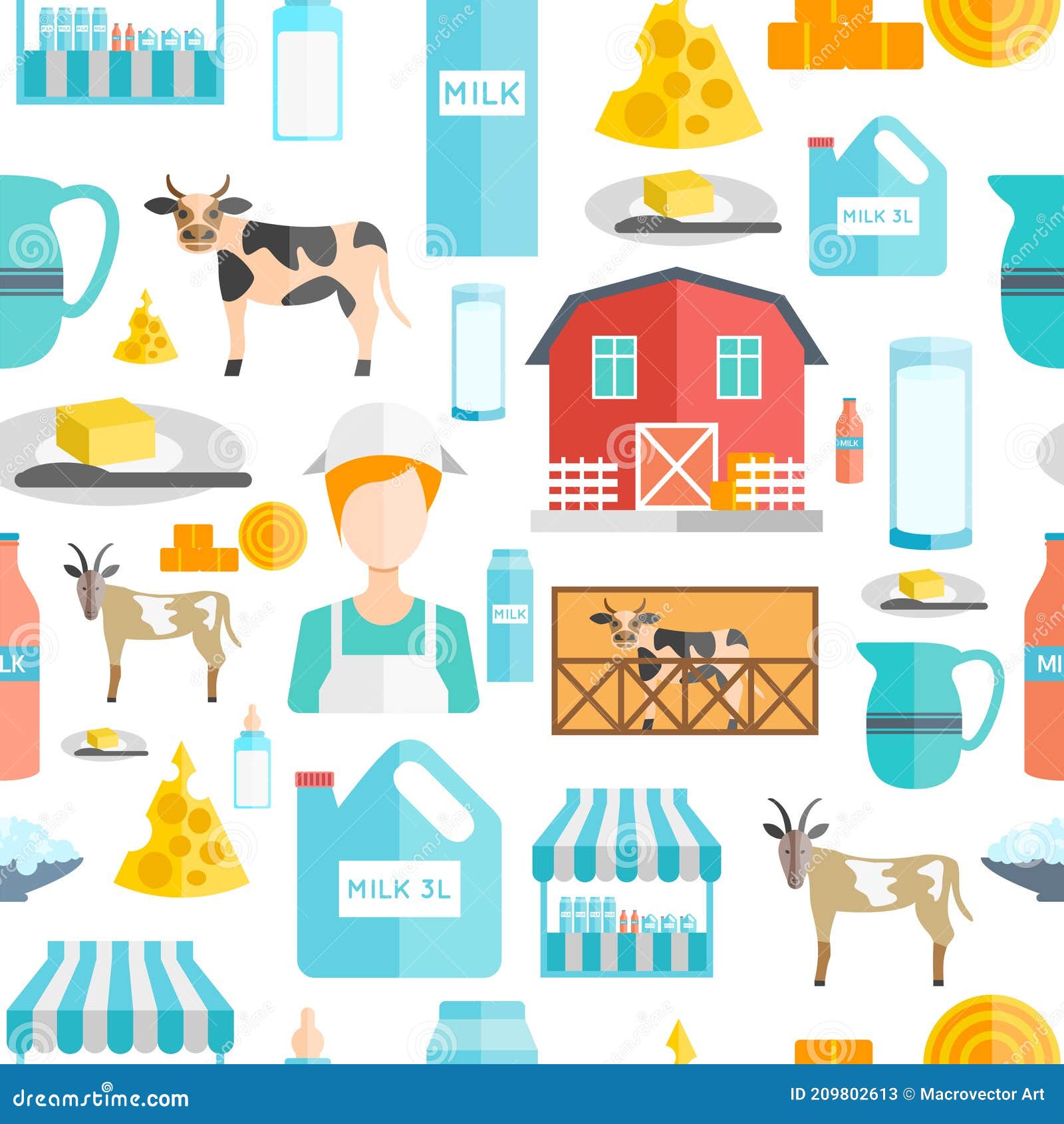 Milk seamless pattern stock vector. Illustration of fabric - 209802613