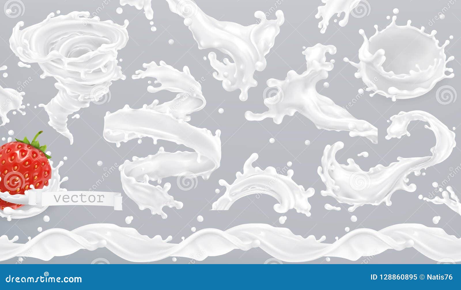 Milk Splash. 3d Vector Icon Set Stock Vector - Illustration of milky ...