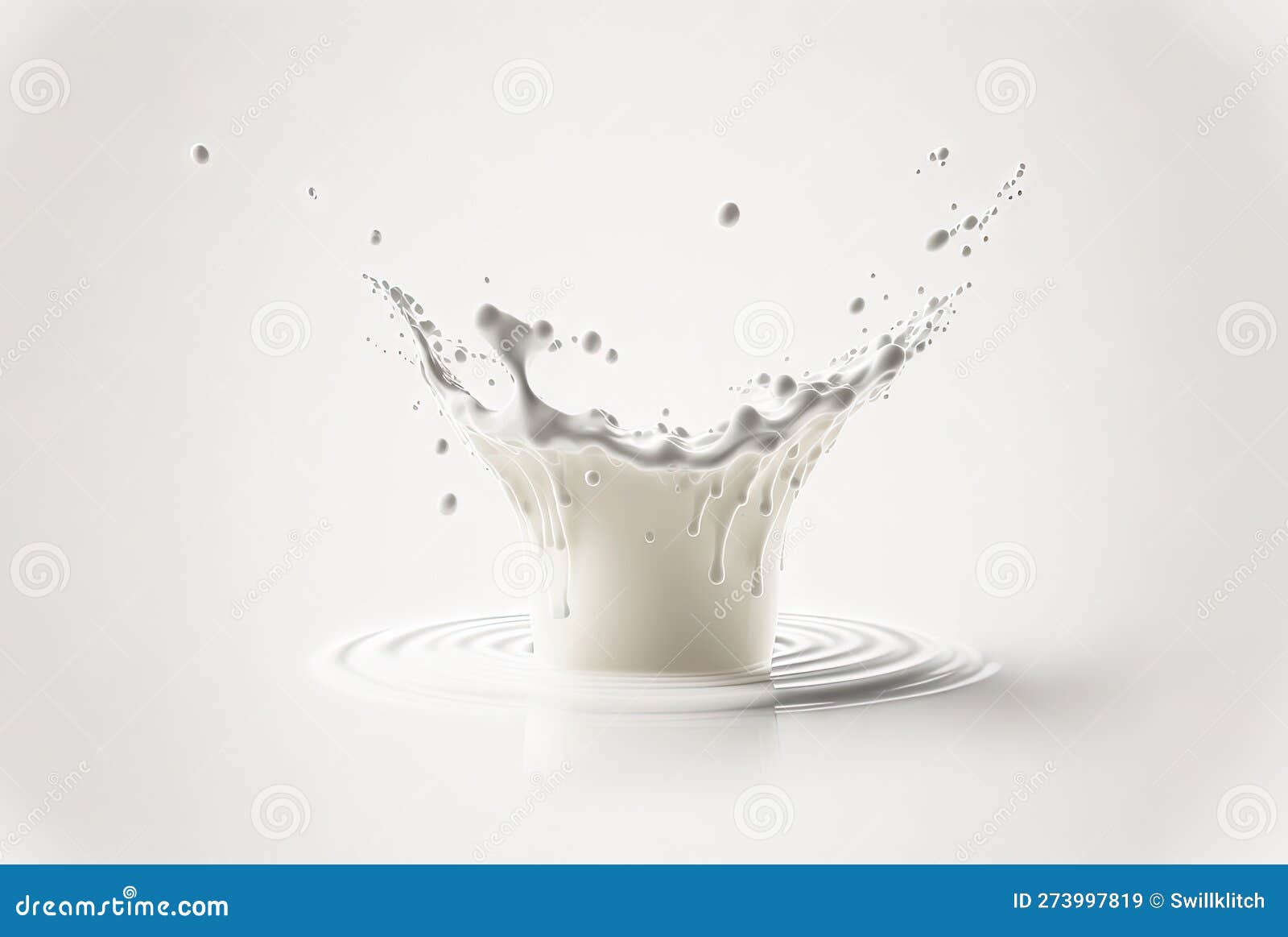 Milk Splash with Drops Flying Away. Splasj Crown in the White Milk ...