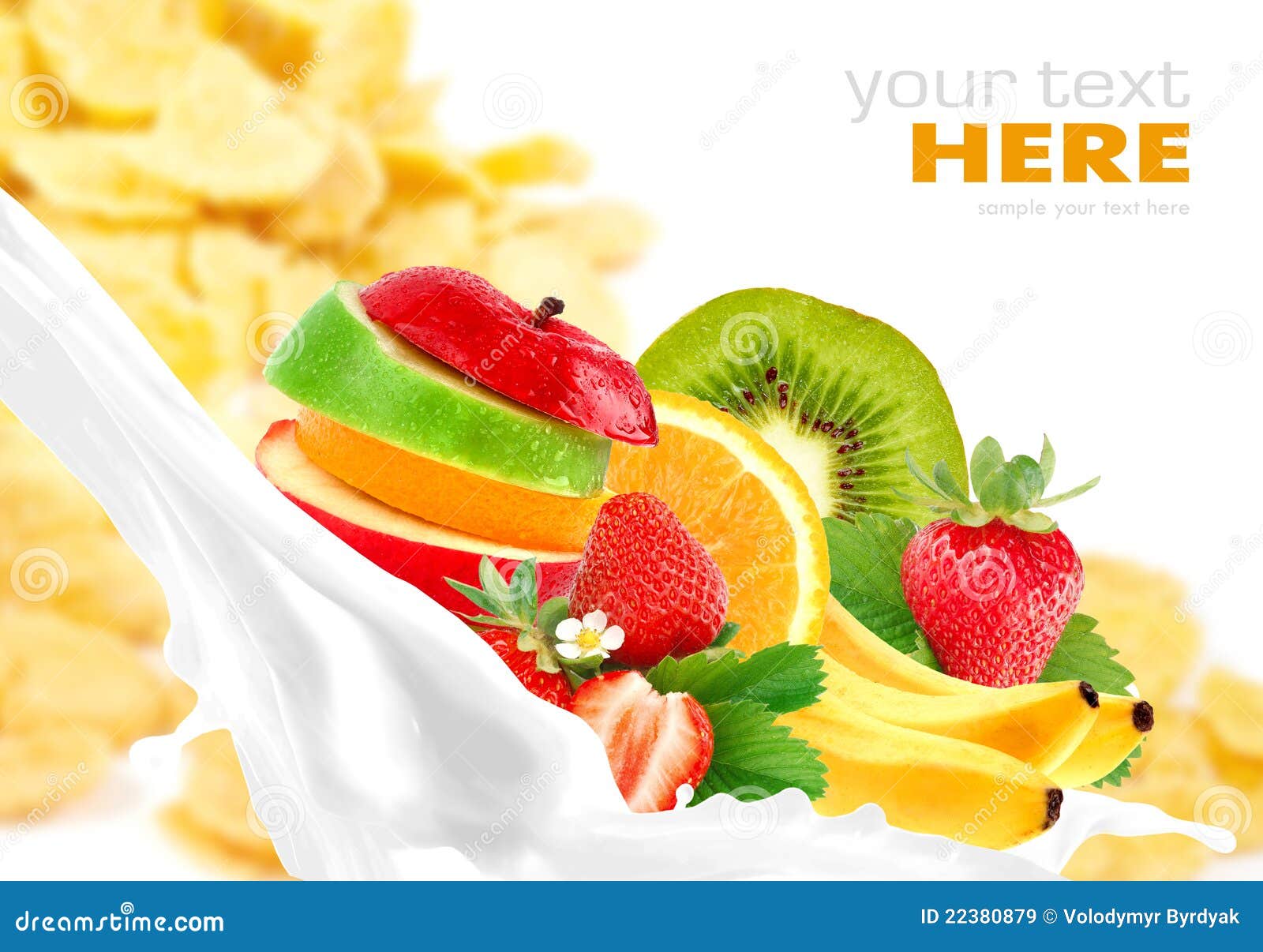 Milk Splash with Fruit Mix on Corn Flakes Stock Image - Image of ...