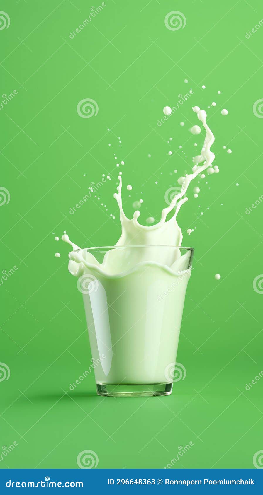 Milk Splash in a Glass on a Green Background Stock Illustration ...
