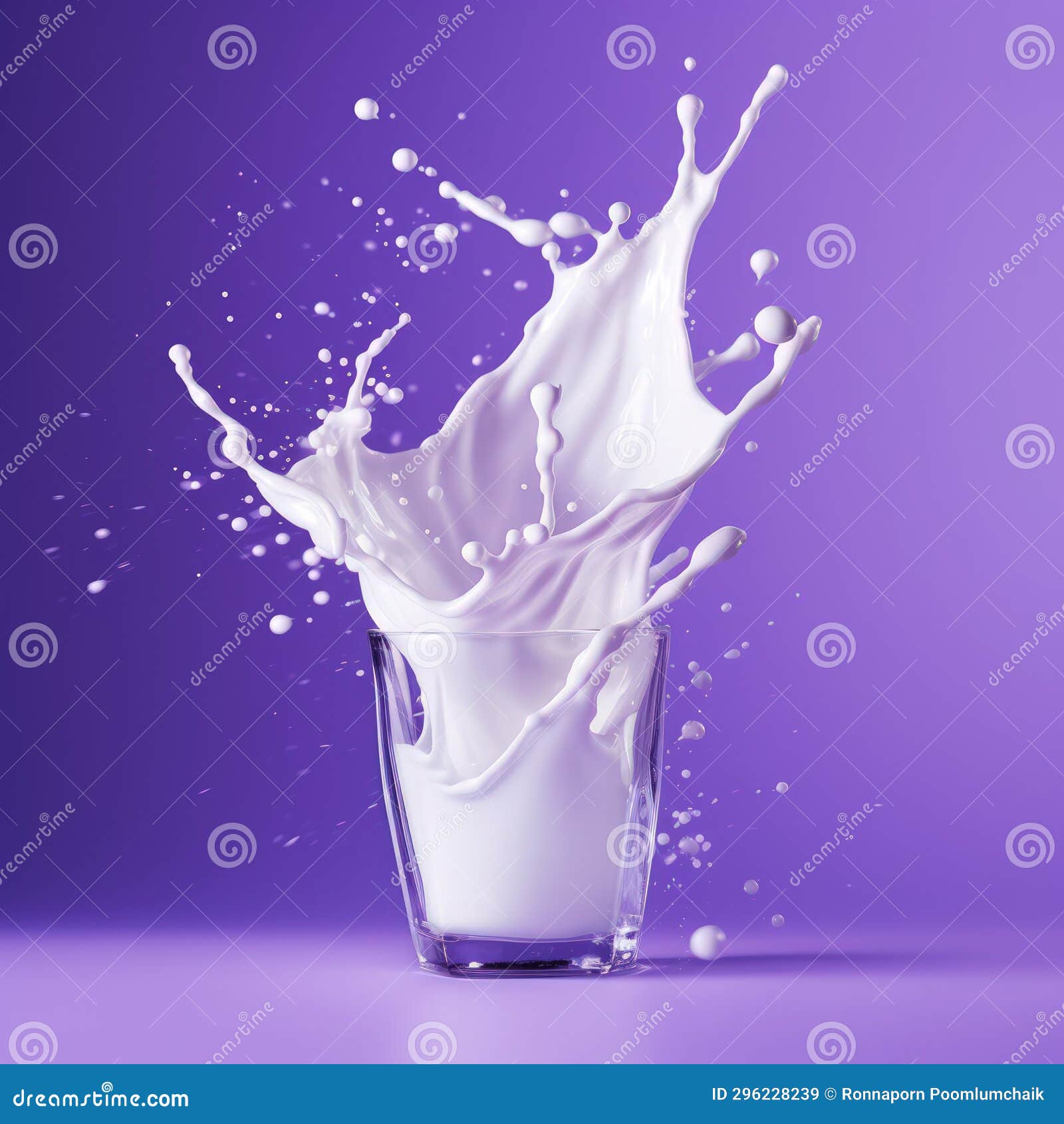 Milk Splash in a Glass on a Purple Background Stock Illustration ...