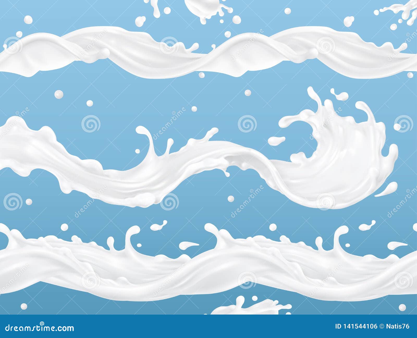 Milk Splash Wave Seamless Vector Pattern. 3d Vector Set. Package Design ...