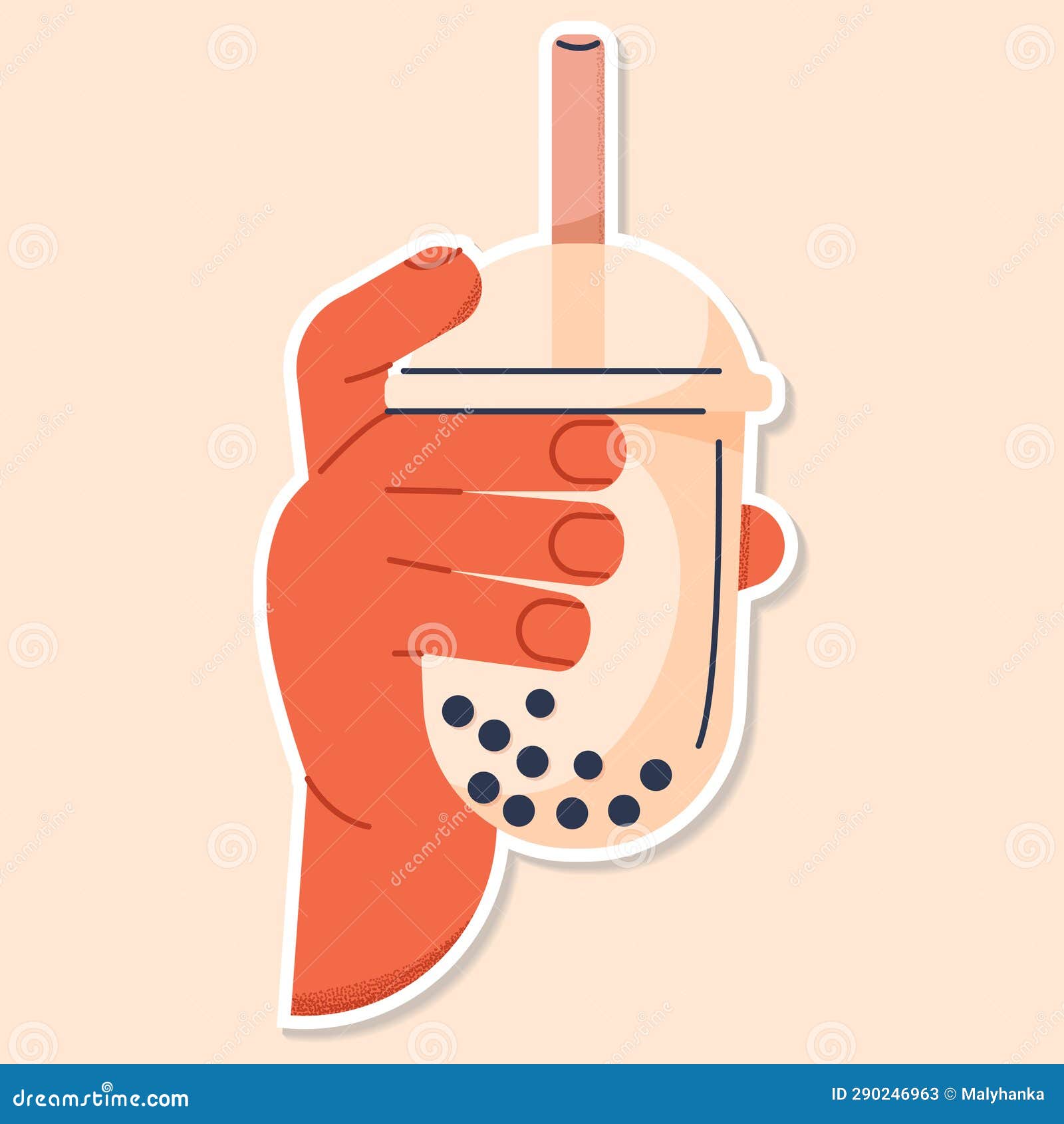 MILK TEA Cup with Hand Sticker Beige Vector Stock Illustration ...