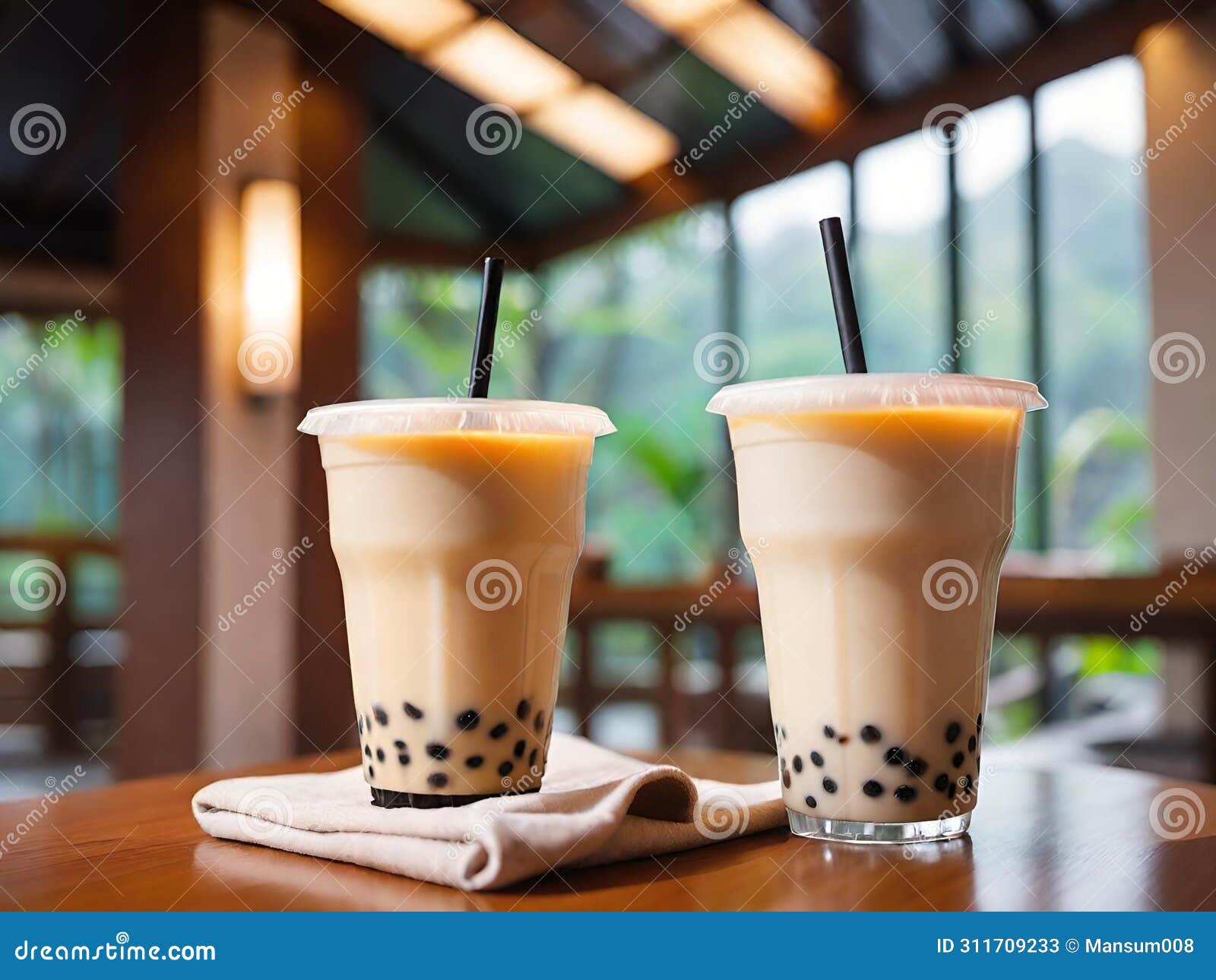 Milk tea on table in cafe stock illustration. Illustration of iced ...